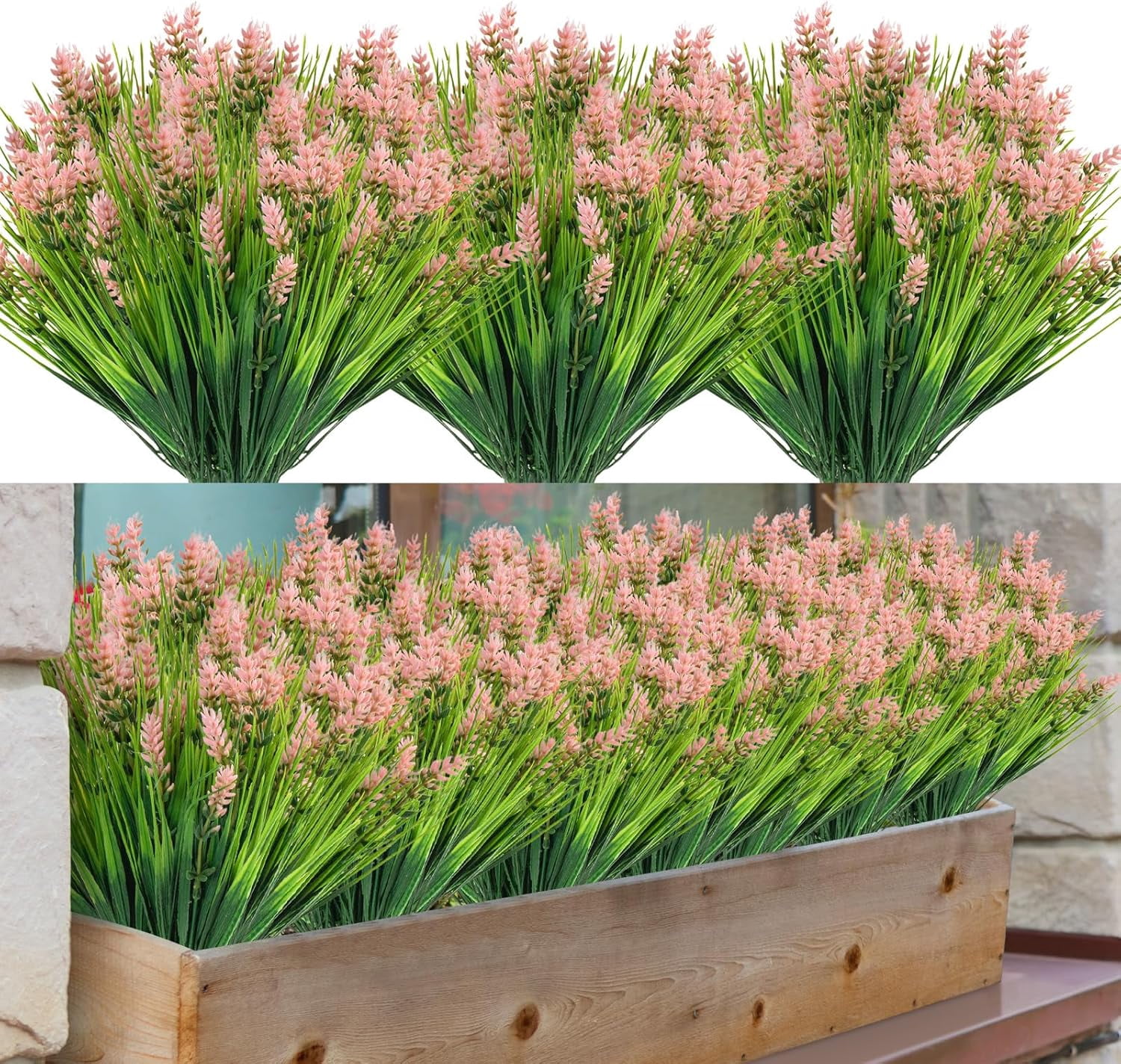 10 Bundles Artificial Plants Outdoor Fake Grass with Lavender Flowers ...