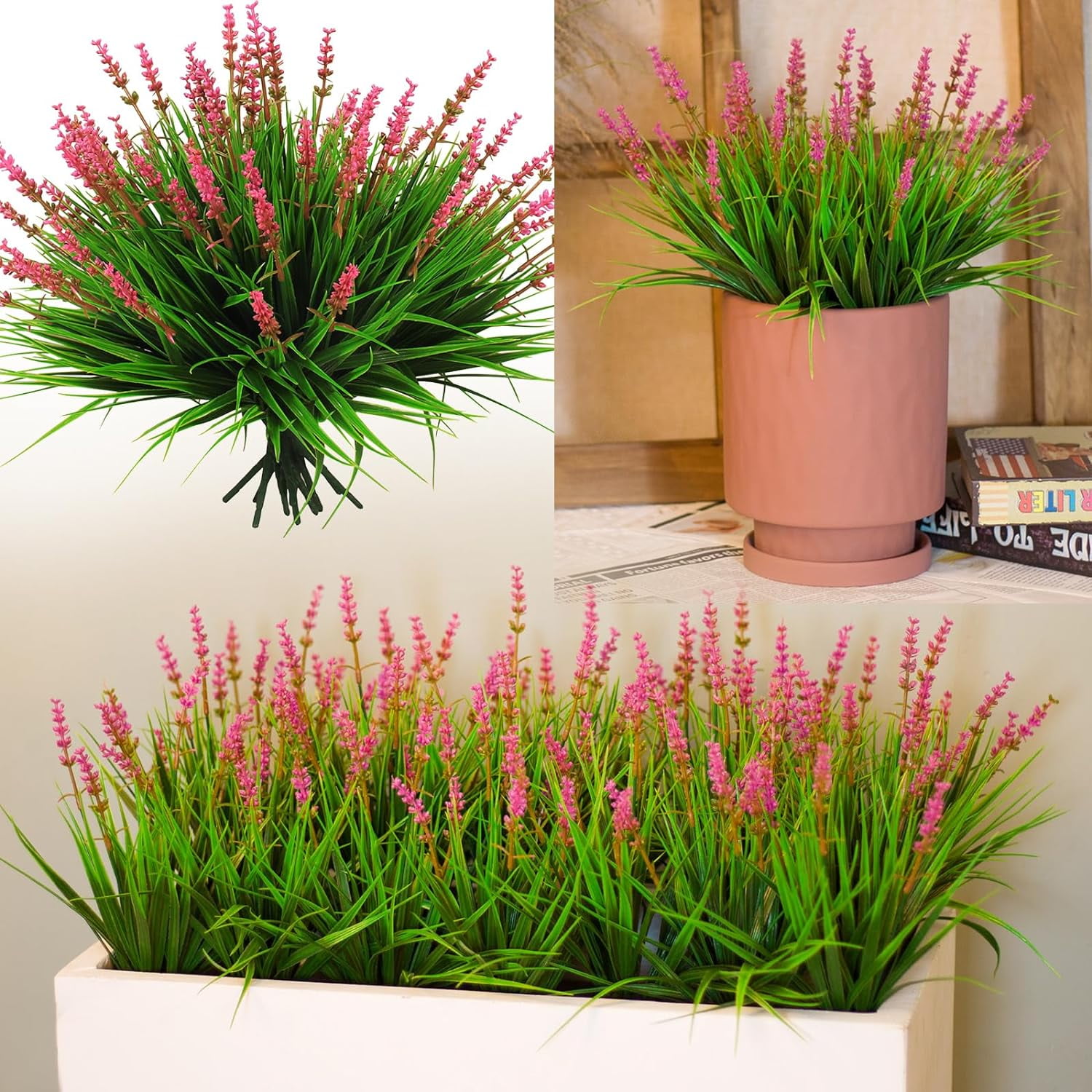 10 Bundles Artificial Plants Outdoor Fake Monkey Grass with Flowers for ...