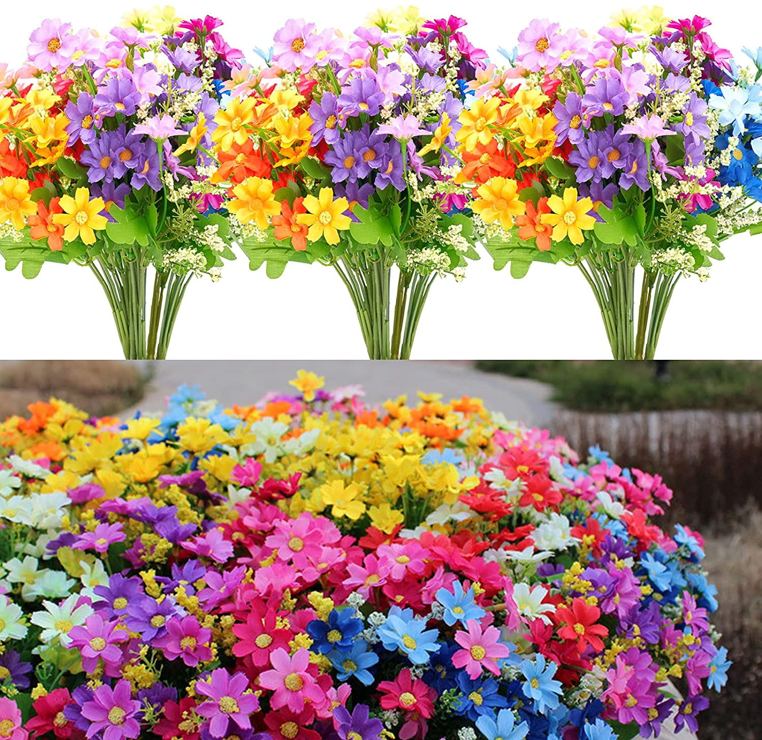 10 Bundles Outdoor Artificial Flowers for Decoration, UV Resistant Fake ...