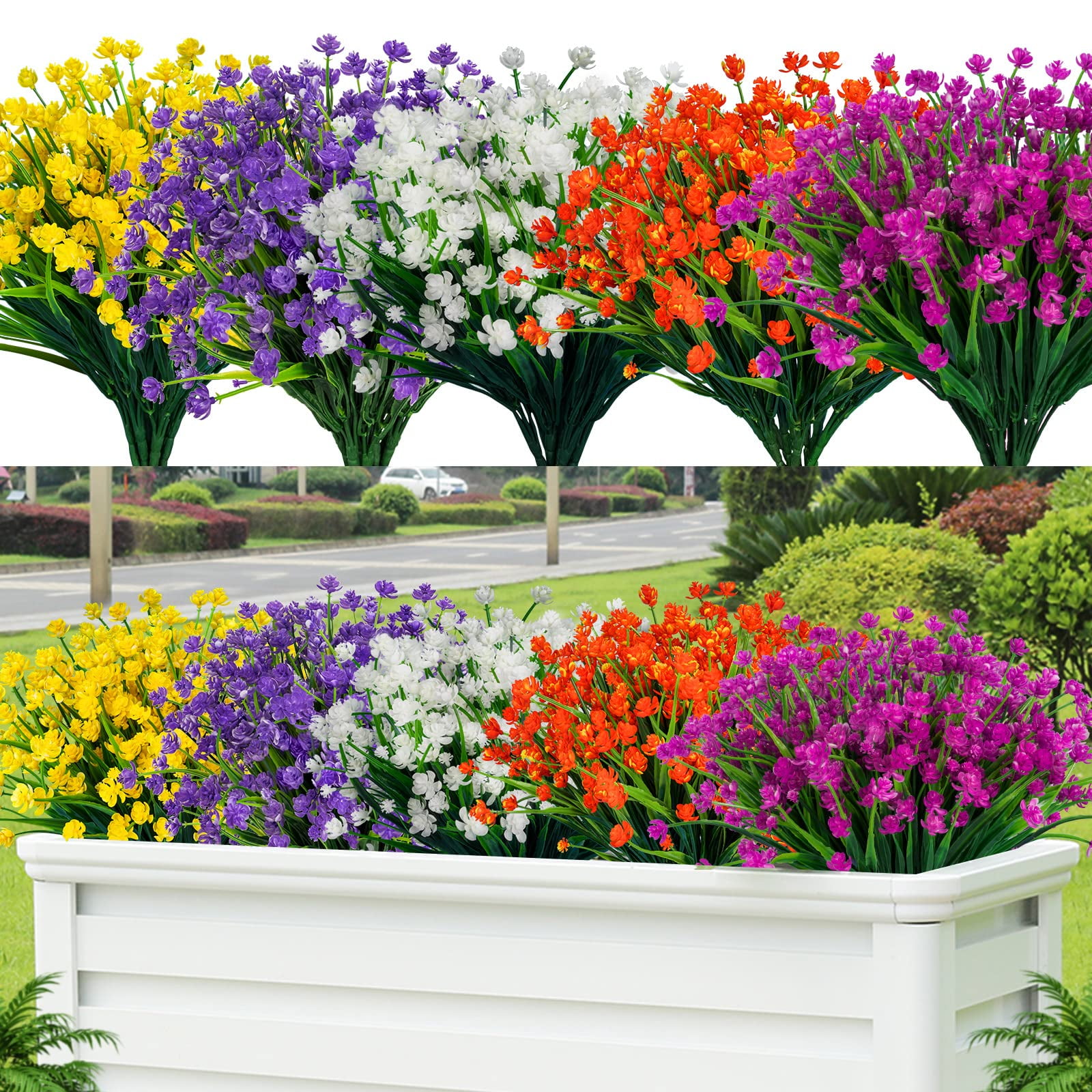 10 Bundles Outdoor Artificial Flowers for Spring Summer Decoration UV Resistant Faux Outdoor Plastic Greenery Shrubs Plants Fake Flowers Hanging