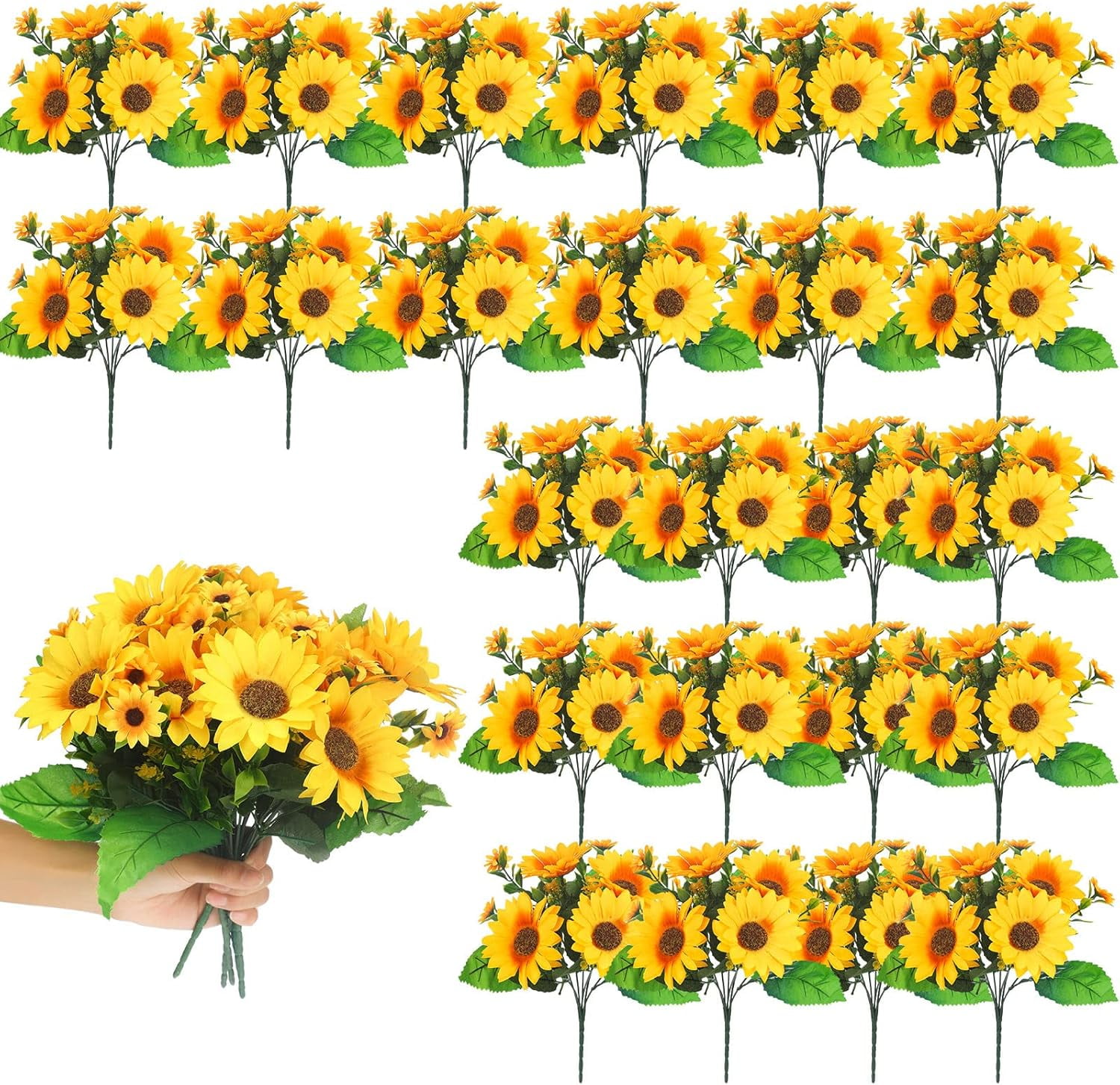10 Bundles Sunflower Artificial Flower with Stems Bouquet Fake Plants ...