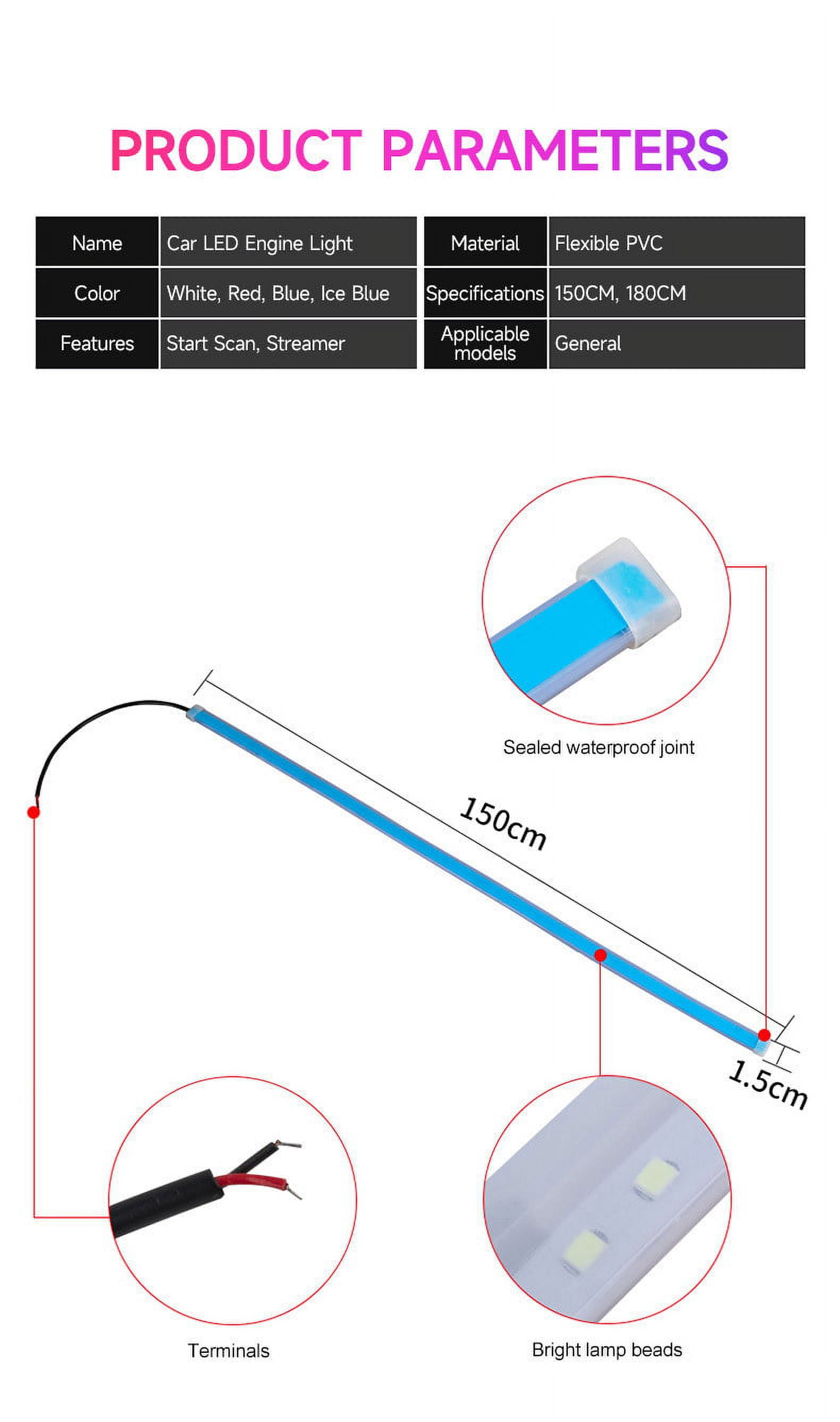 Under 10, Car Hood LED Light Strip, 47 Inch Flexible 12V LED Strip for ...