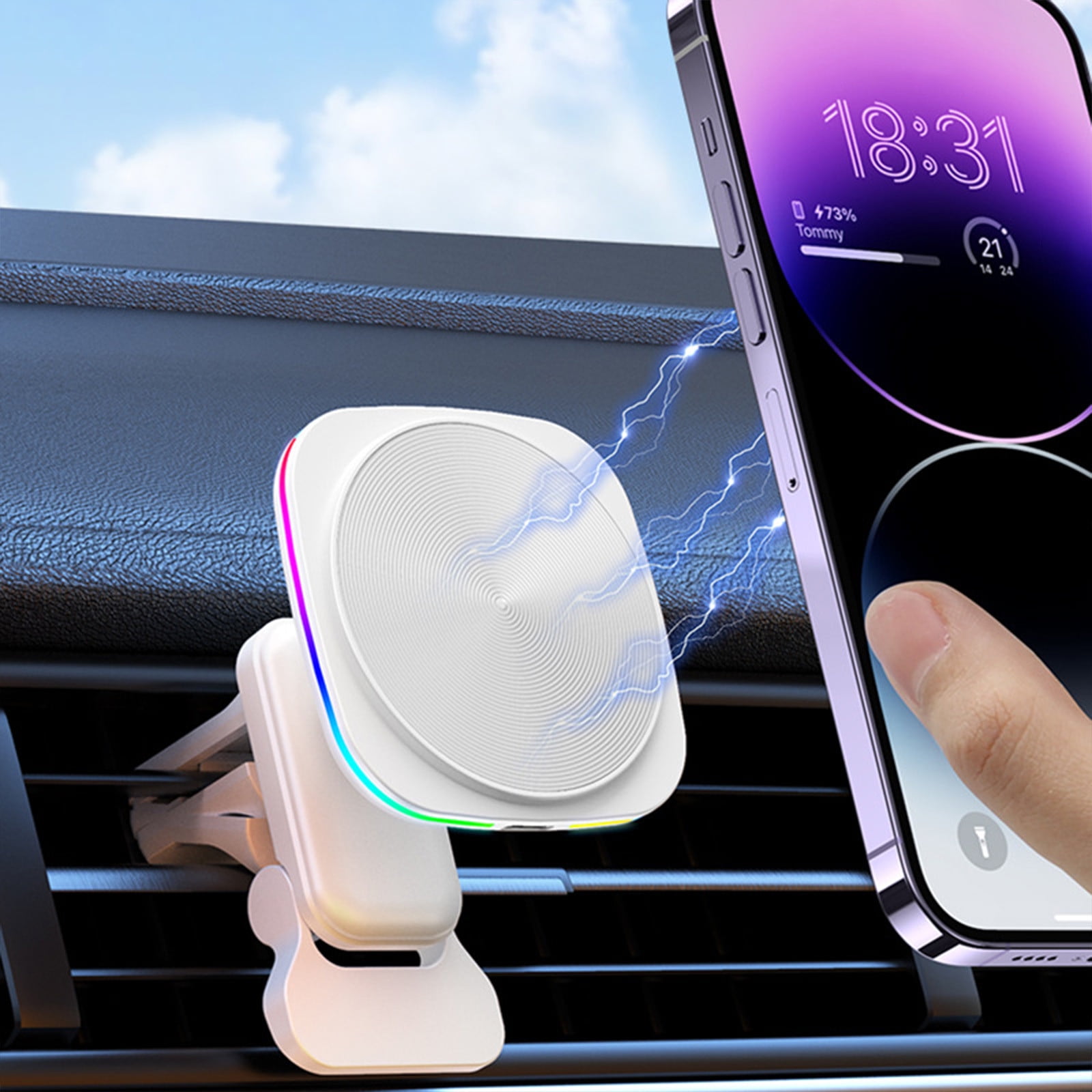 Under 10, Car Wireless Charger RGB, 15W Fast Magnetic Stand, Ambient ...