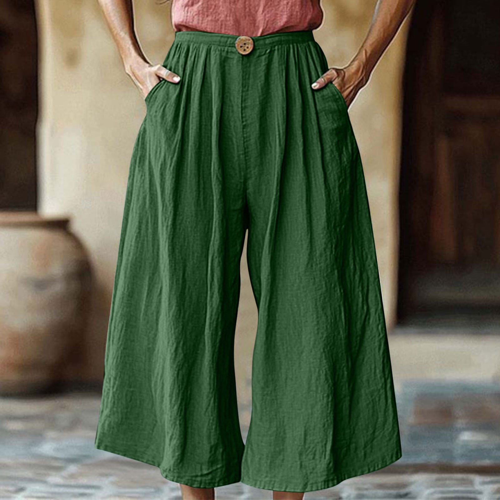 Under 10,Casual Trouser Pants, Cropped Wide Leg Pants, Cotton Linen ...