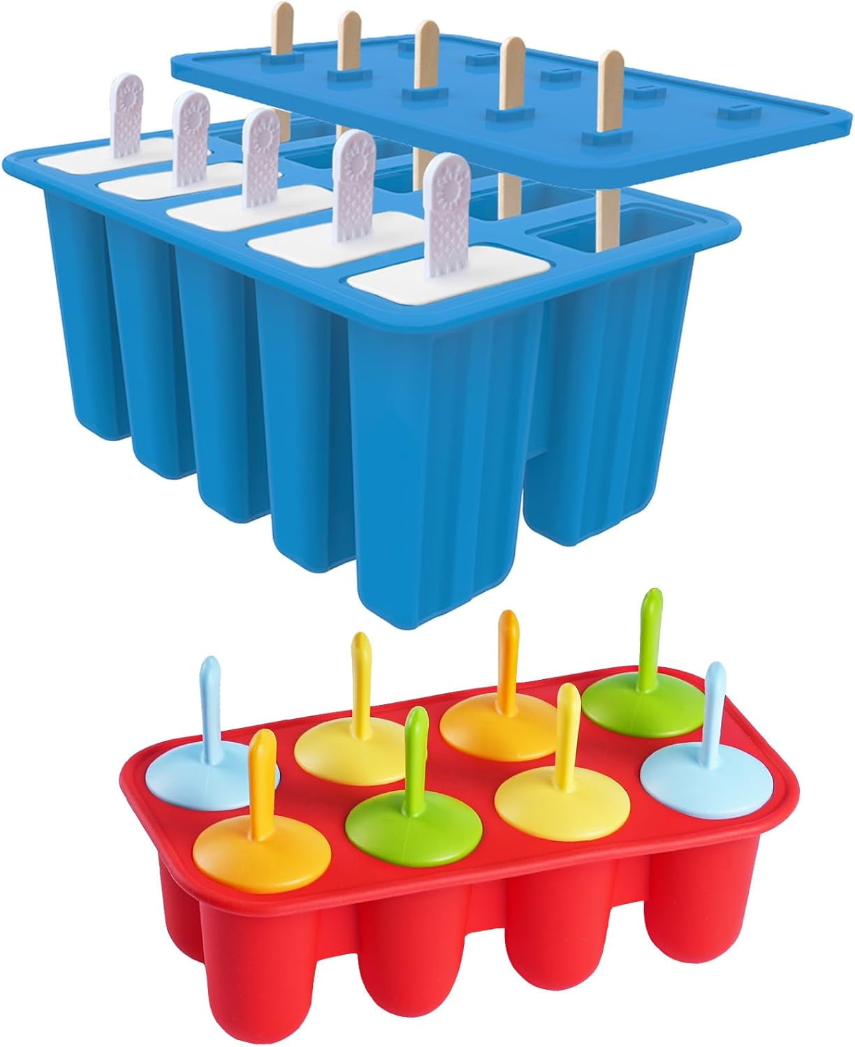 10-Cav & 8-Cav Silicone Popsicle Mold for Kids, Non-BPA Premium ...