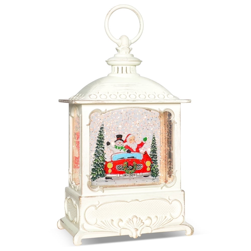 10-Inch Musical Snow Globe Lantern, LED Lighted Swirling Glitter, Santa ...