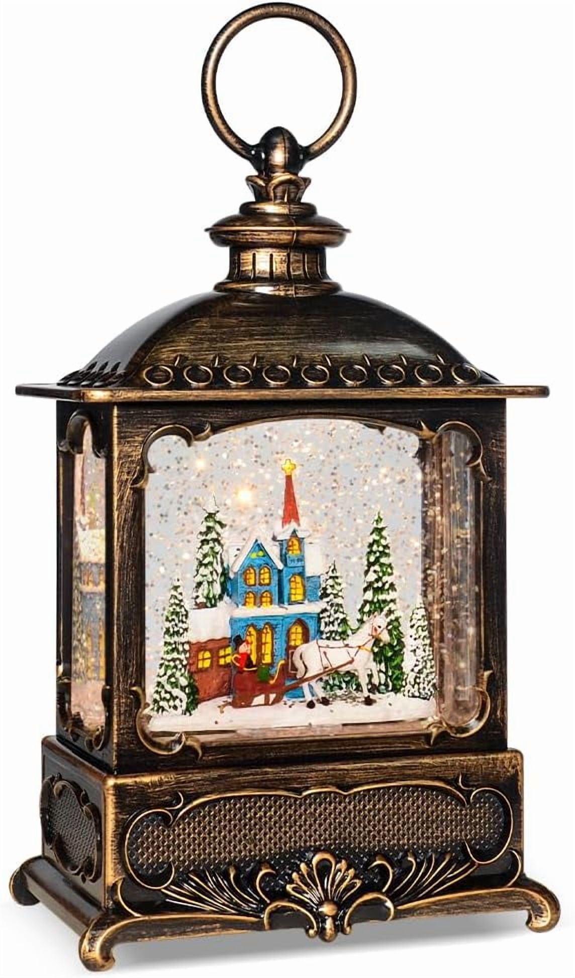 10'' Christmas Musical Snow Globe Lantern, Lighted with Swirling ...