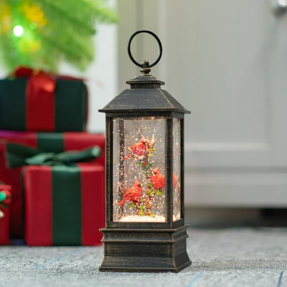 10" Christmas Snow Globe Lantern with Cardinal，Lighted Swirling ...
