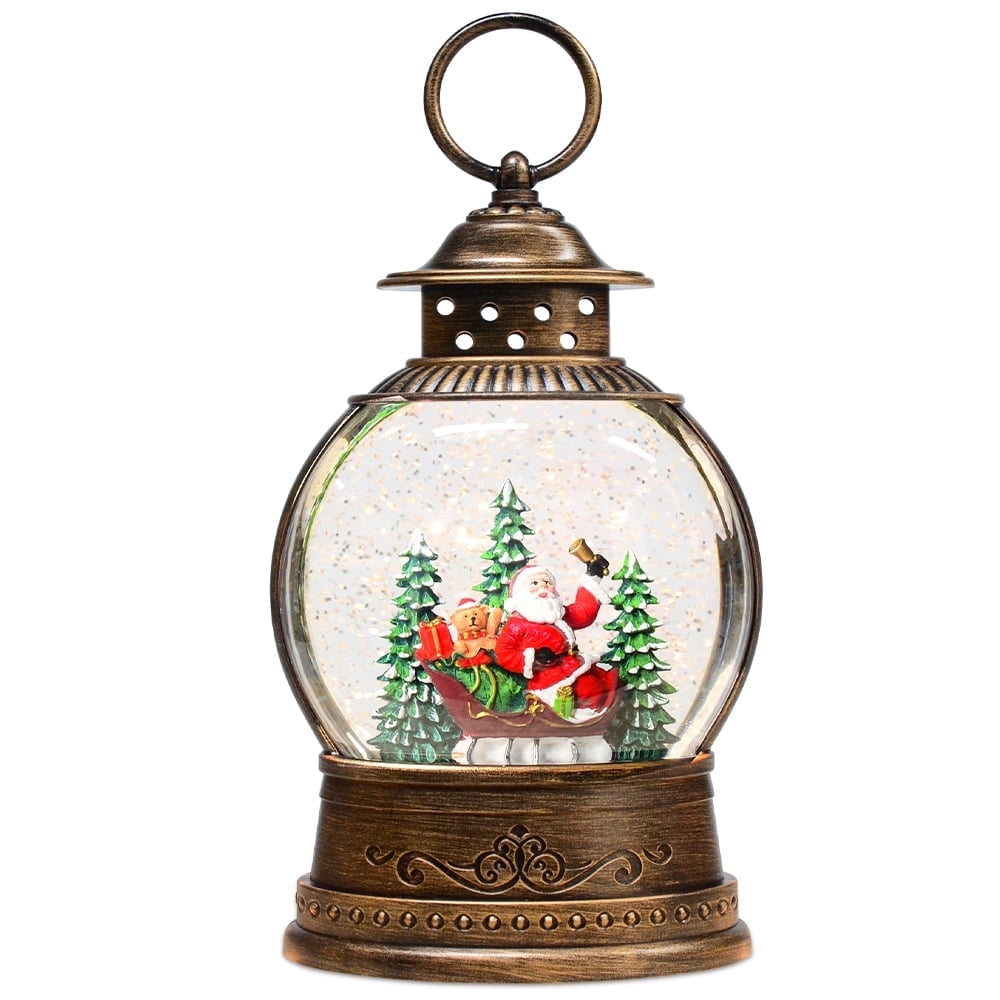 10" Christmas Snow Globe Lantern, Musical Rotating Snow Globe with ...