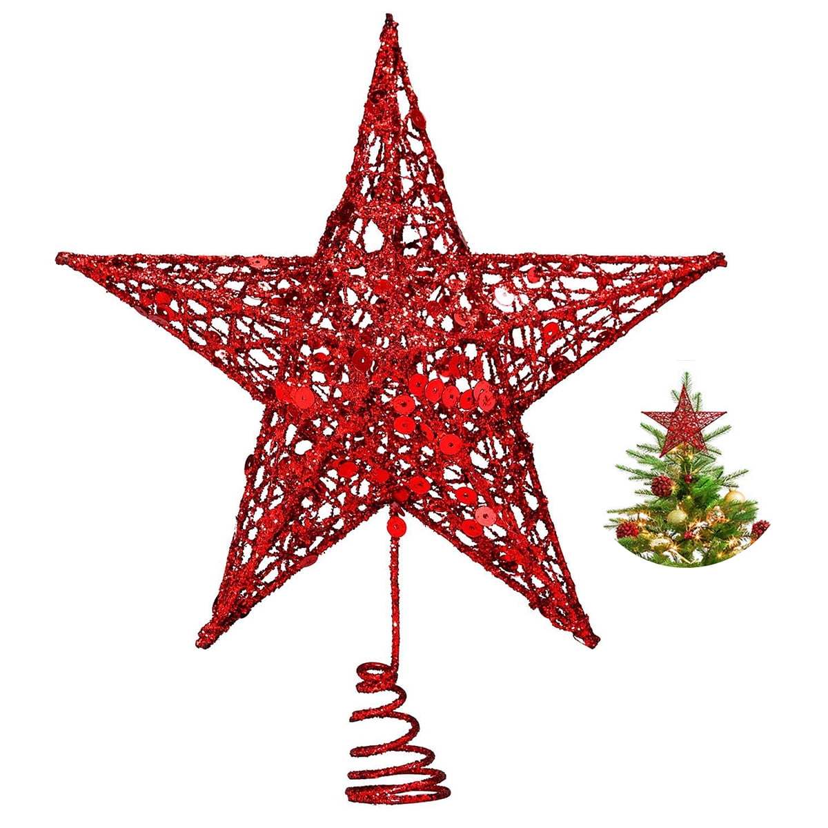 10" Glittered Metal Star Christmas Tree Topper Ornament for Xmas Tree ...