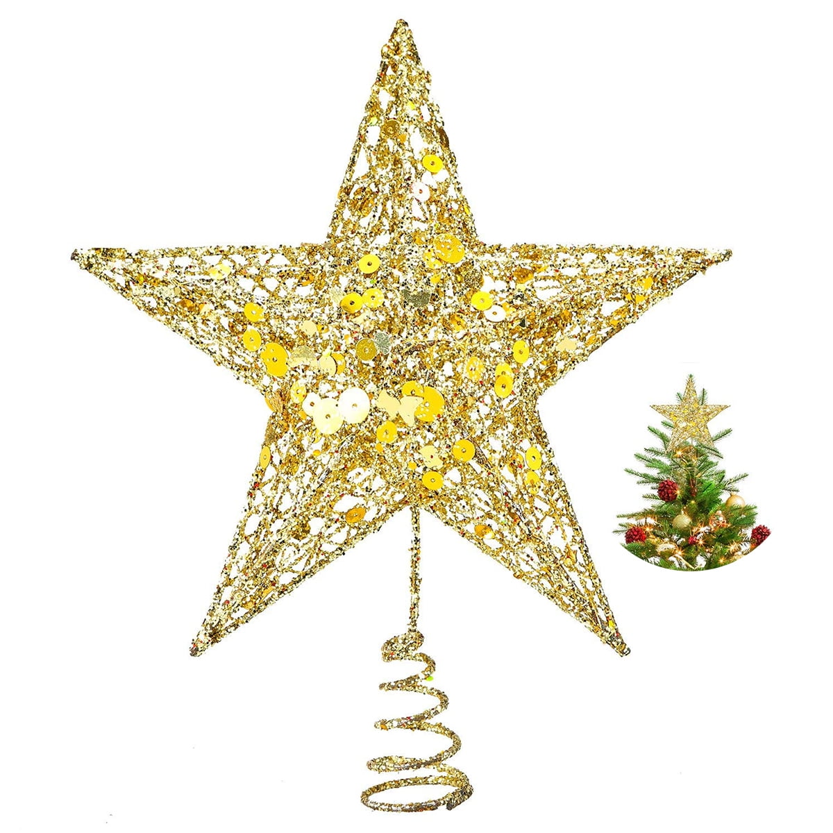 10" Glittered Metal Star Christmas Tree Topper Ornament for Xmas Tree ...