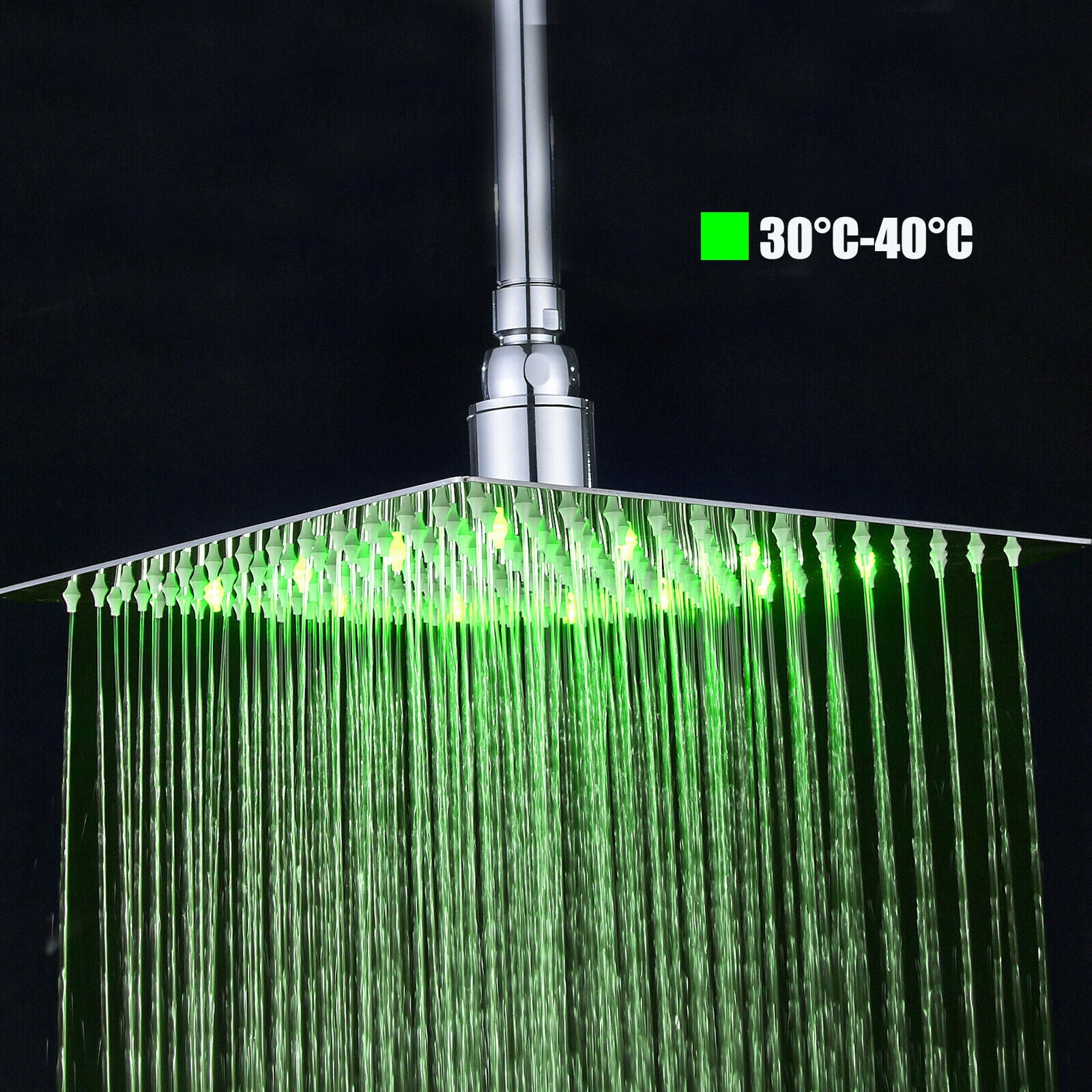 10"Chrome LED Rainfall Shower Head Square Ceiling Mount Ultra-thin ...