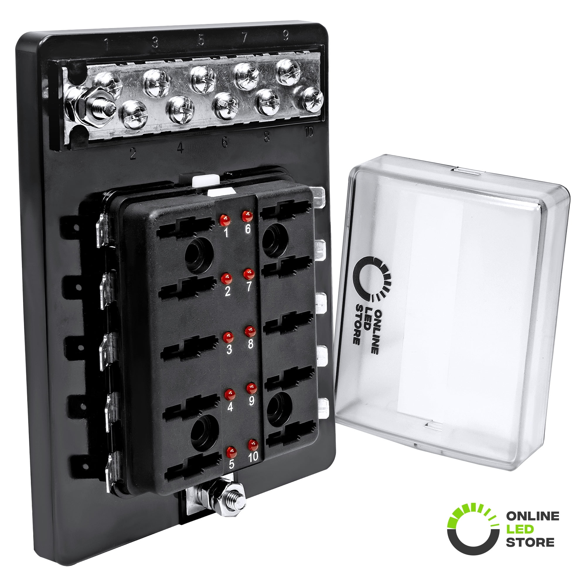 10-Circuit Power And Ground 100A Fuse Box [LED Indicator] [Copper ...