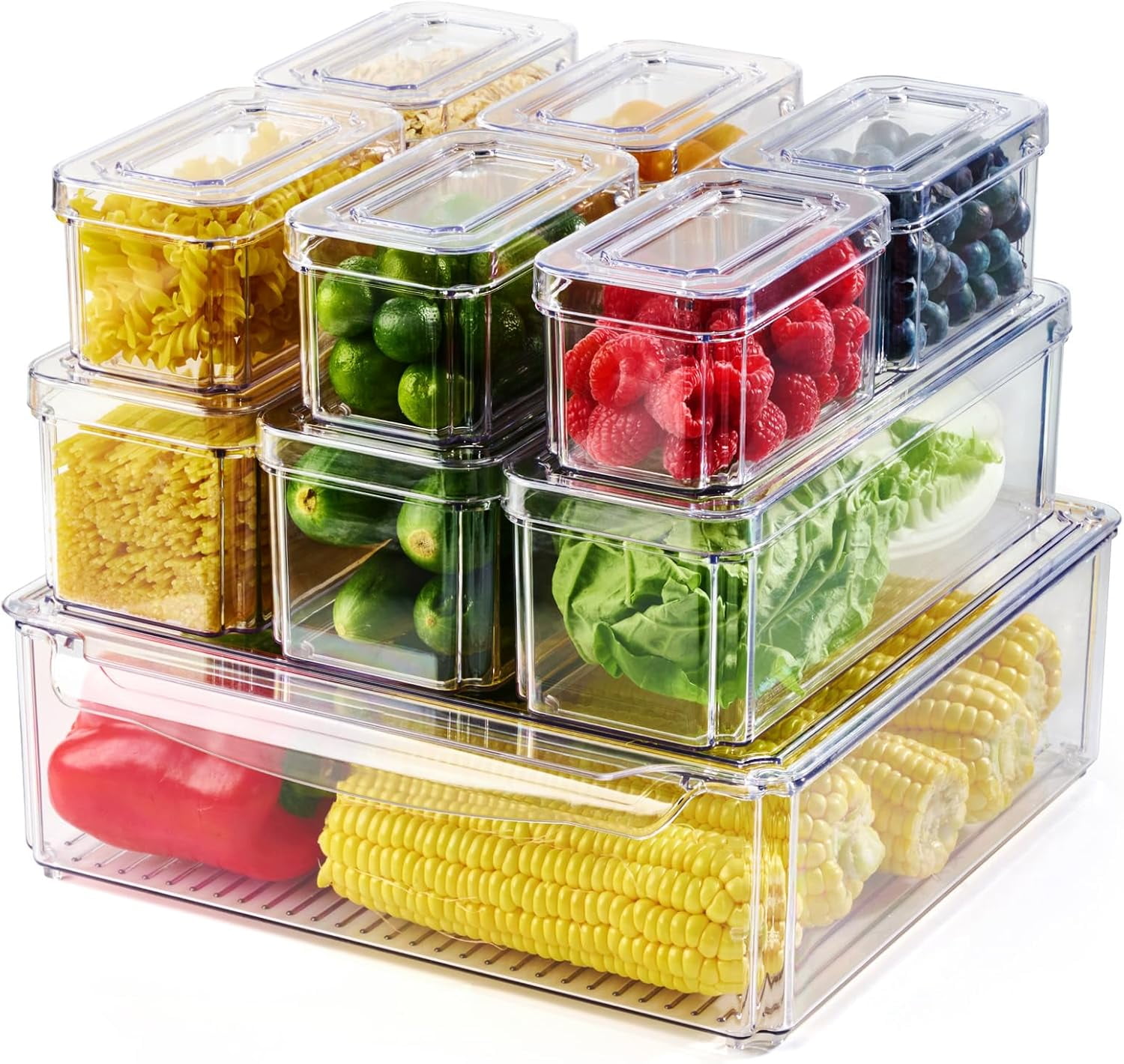 10 Clear Fridge Organizer, Stackable Refrigerator Organizer Bins with ...