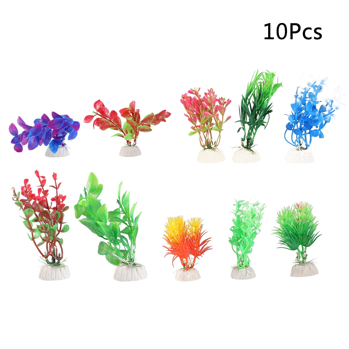 WINOMO Aquarium Plants Assorted Color 10Set 9.1x4.3x3.3in Plastic ...