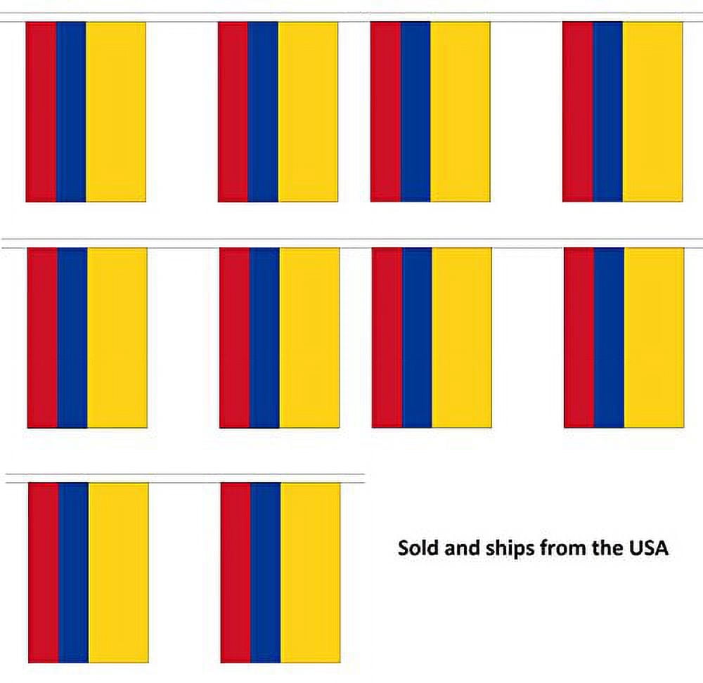 10' Colombia String Flag Party Bunting Has 10 Colombian 6"x9" Polyester ...