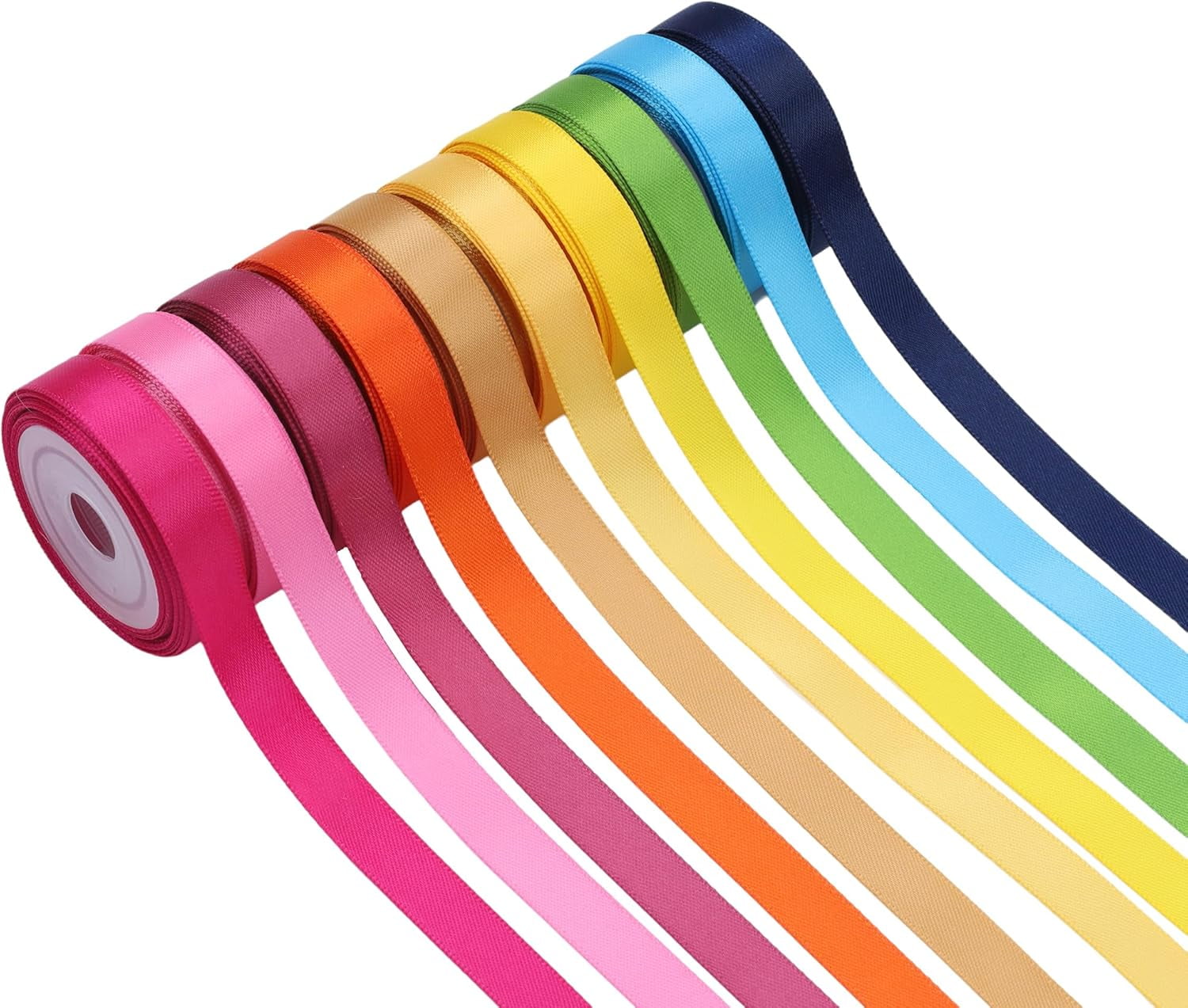 10 Color 50Yards Solid Satin Ribbon,3/8" X 5 Yard/Roll Colorful Double ...