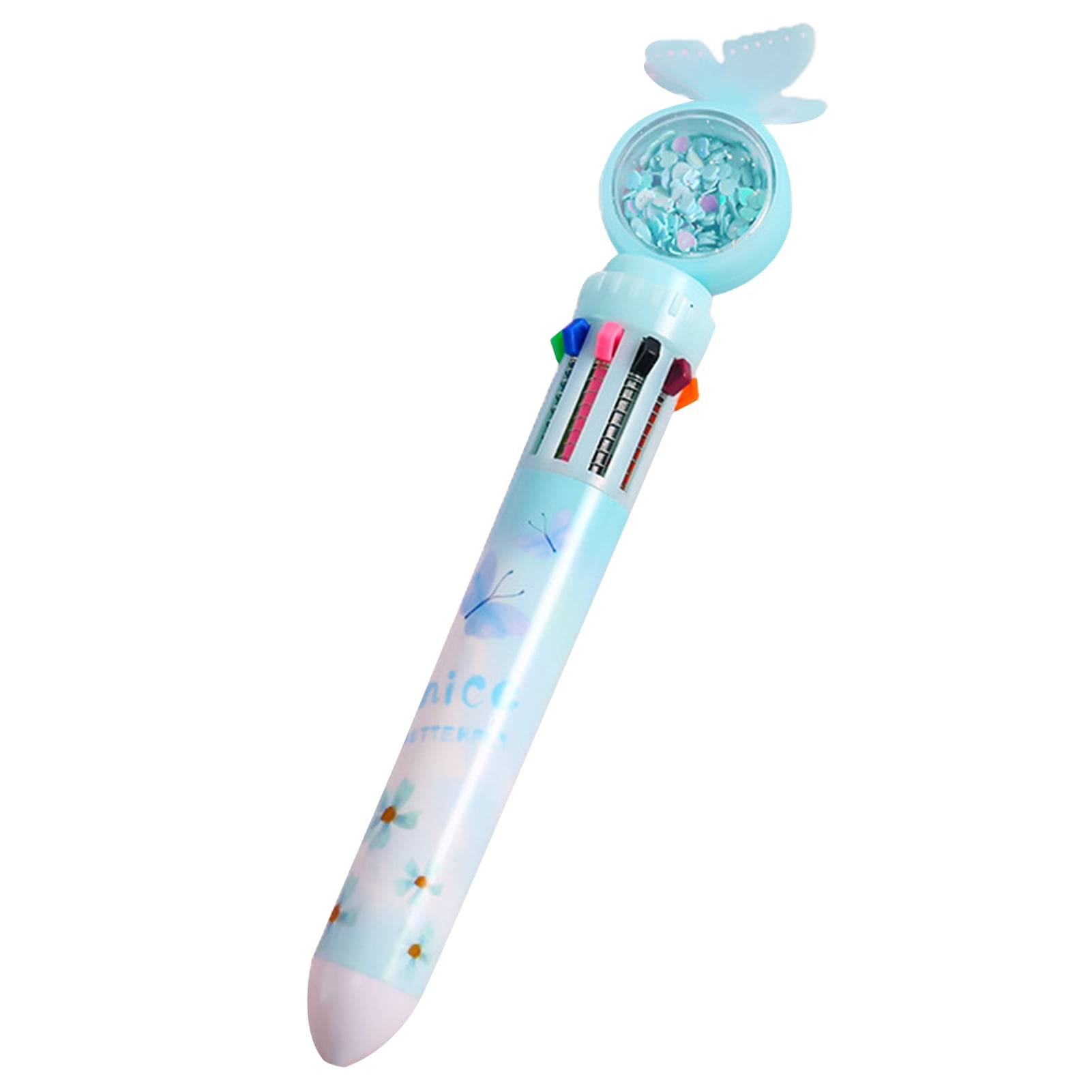 10-Color Butterfly Ballpoint Pen Student Sequins Ten-Color-In-One Press ...