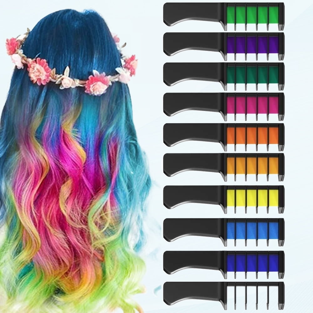 10 Color Hair Chalk Comb Temporary Washable Hair Color Dye Crayon Salon ...