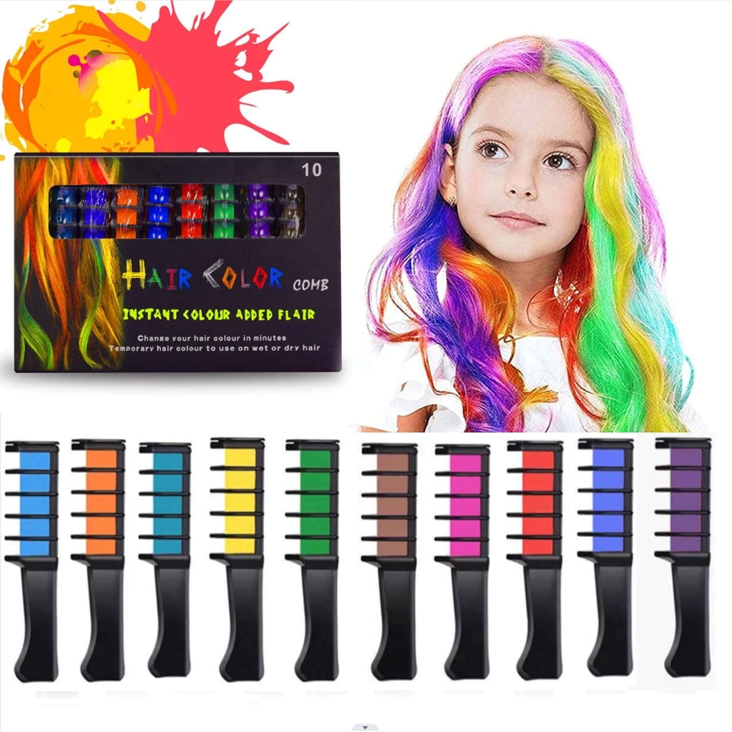 10 Color Hair Chalk for Girls Kids Adults Hair Chalk Comb Temporary ...
