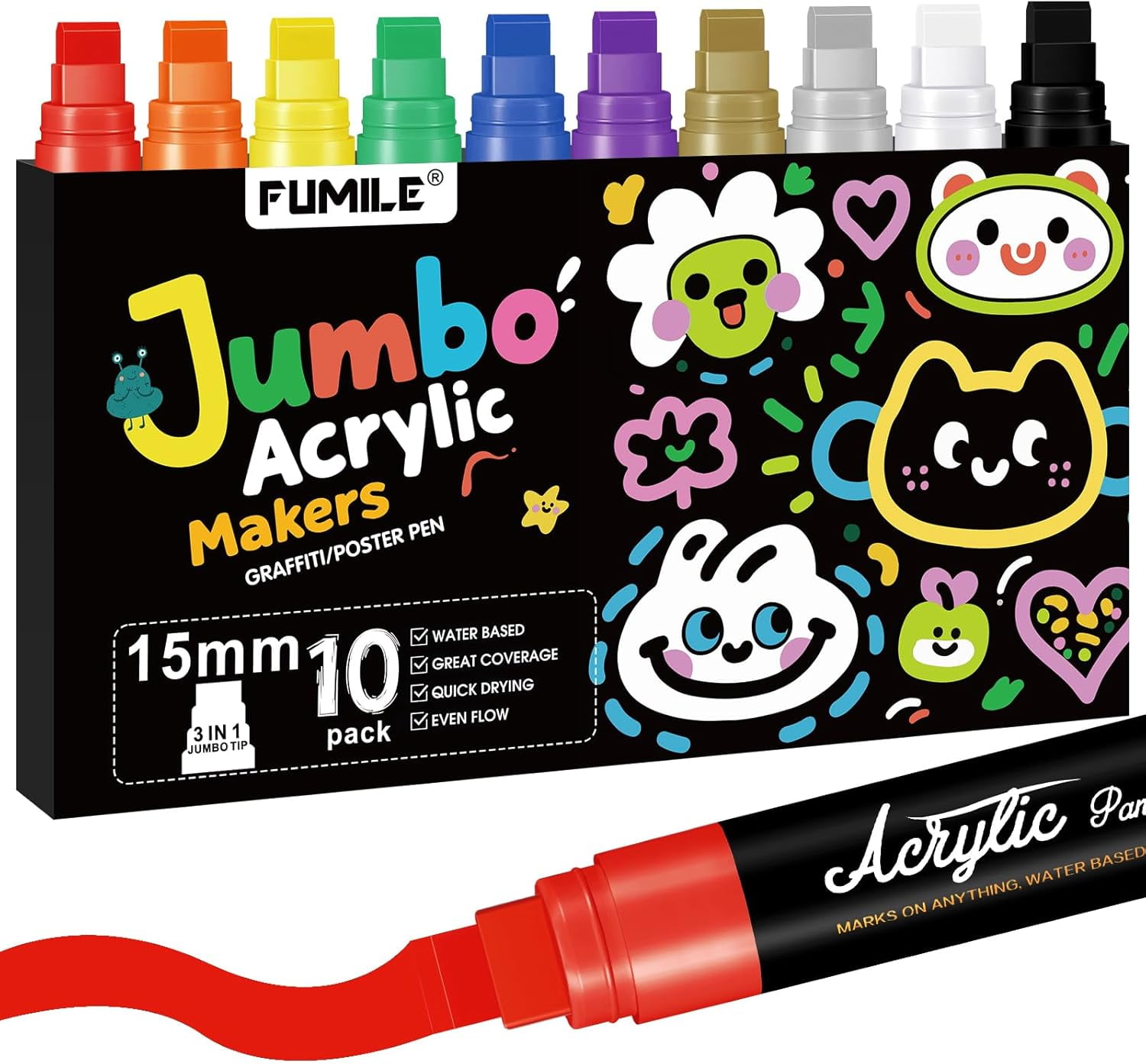 10 Color Jumbo Poster Marker,15mm Wide Tip Thick Acrylic Paint Pen ...