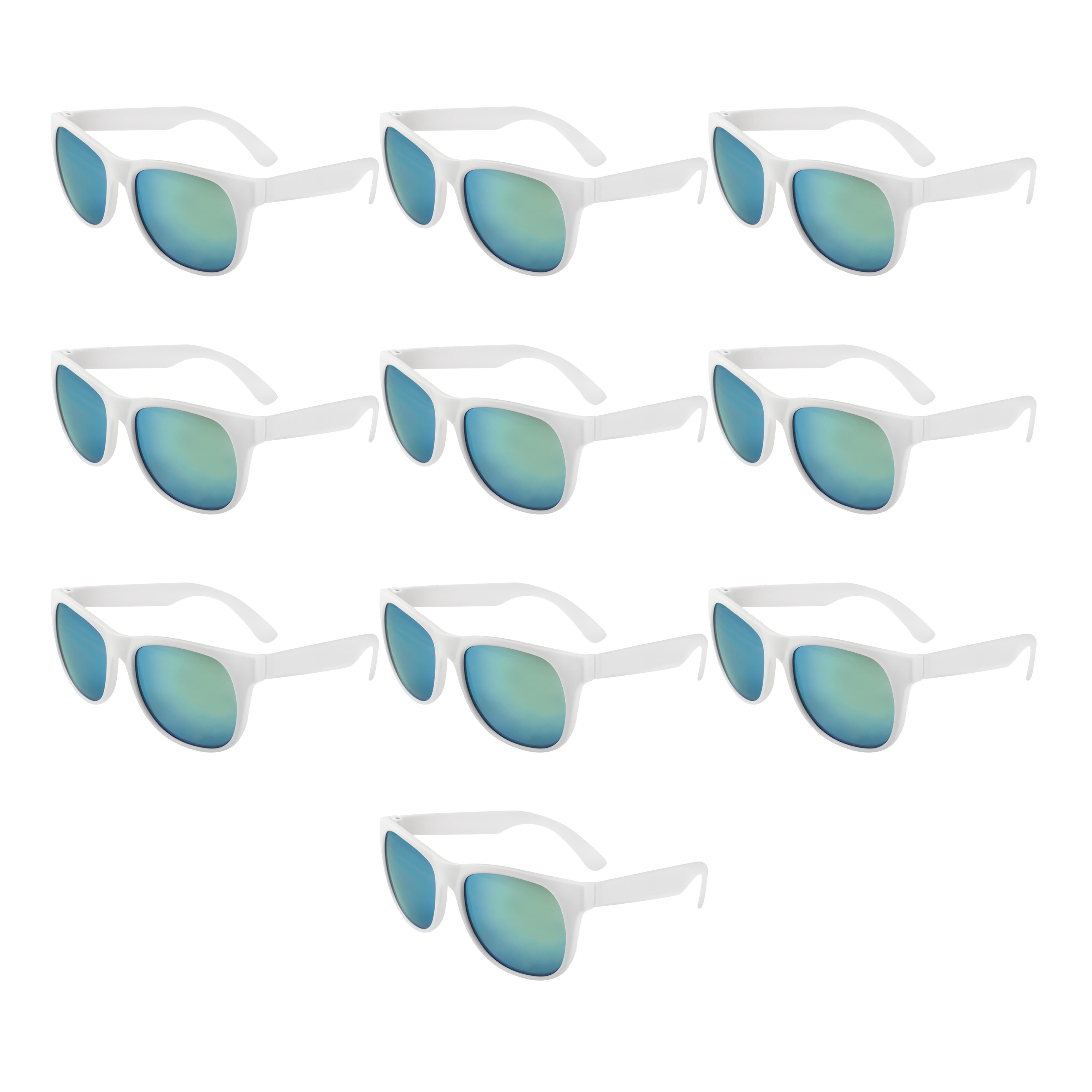 10 Color Lens Sunglasses with White Frames Pack - UV 400, Reflector ...