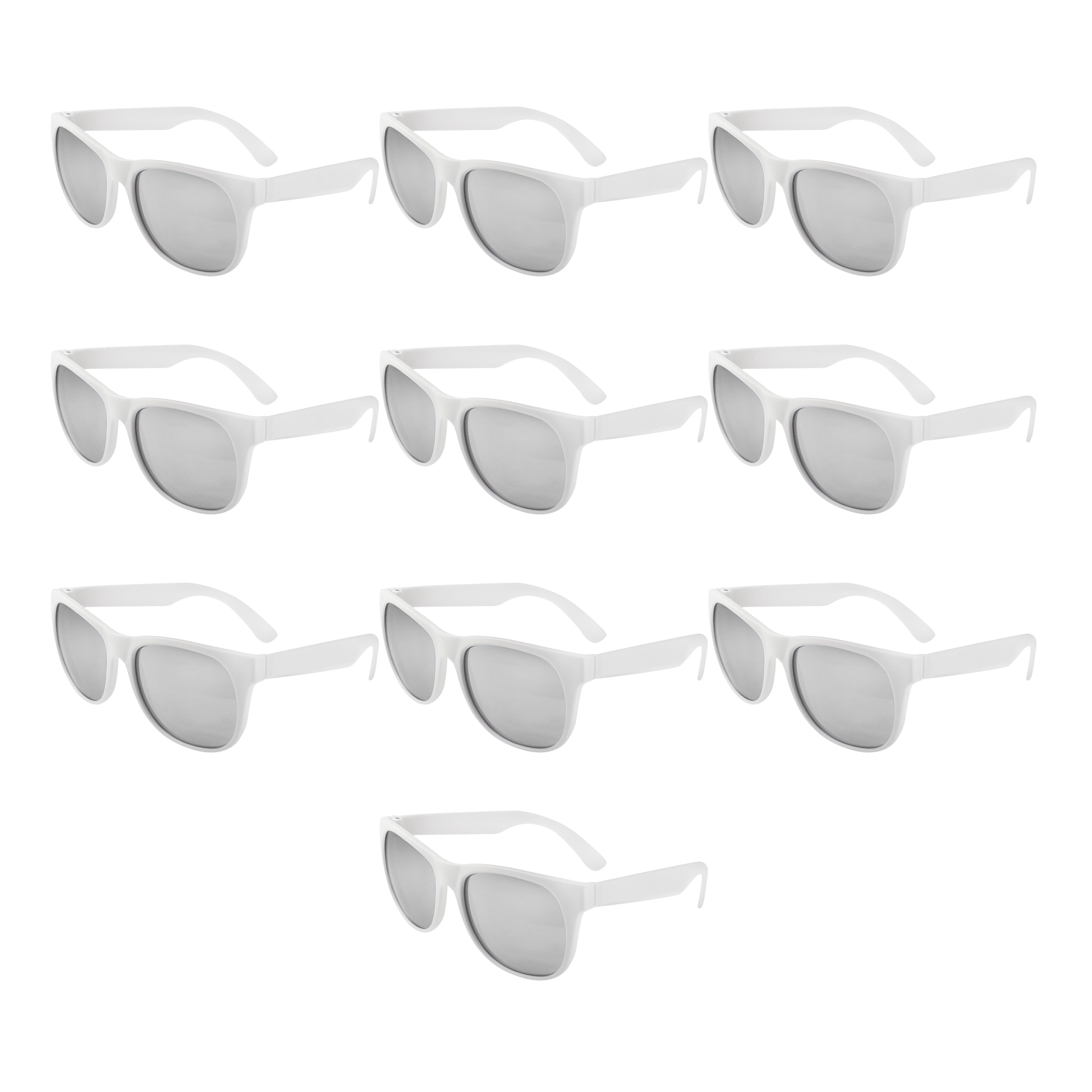 10 Color Lens Sunglasses with White Frames Pack - UV 400, Reflector ...