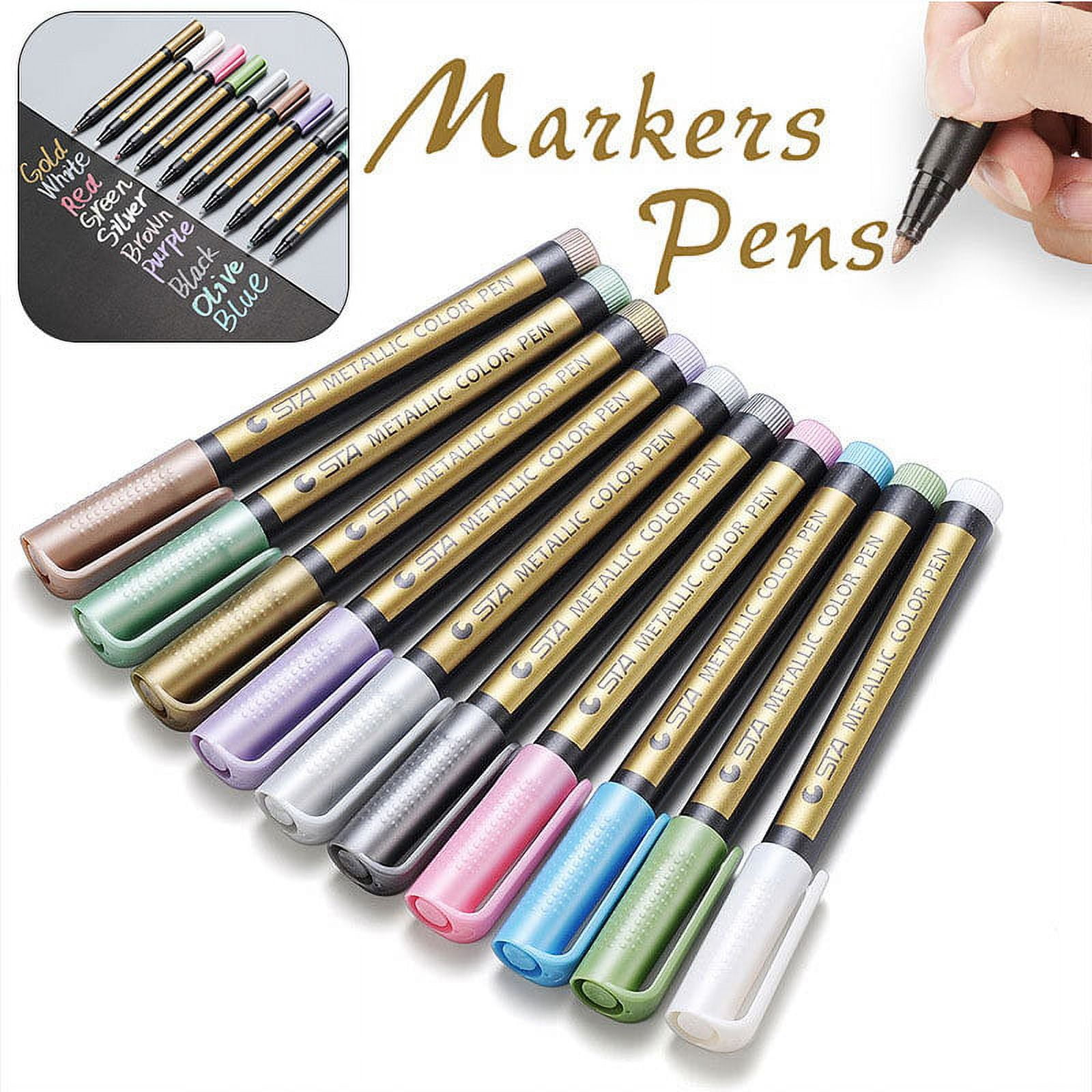 10 Color Waterproof Paint Marker Pens Metallic Color Pen Doodle Art ...
