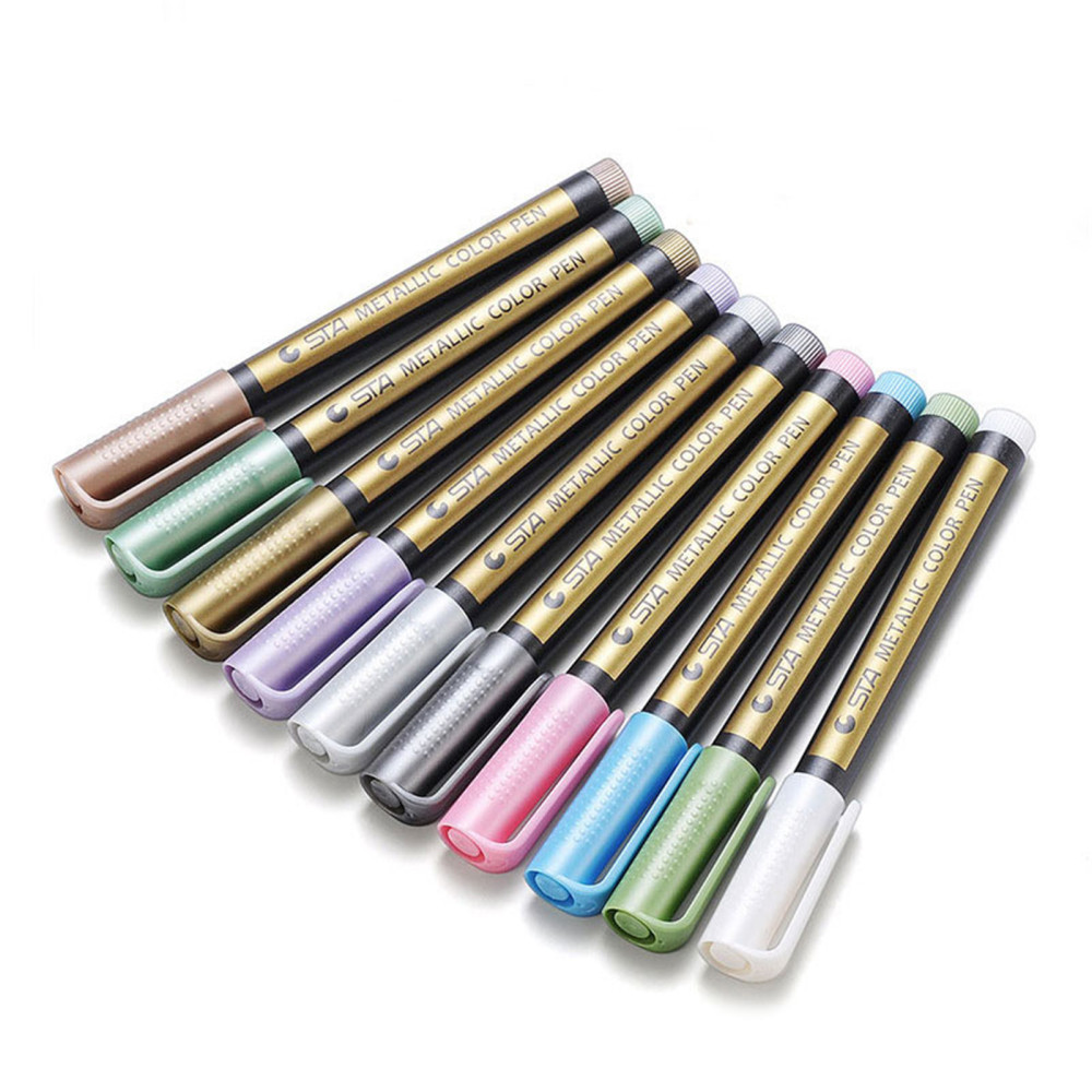10 Color Waterproof Paint Marker Pens Metallic Color Pen Doodle Art ...