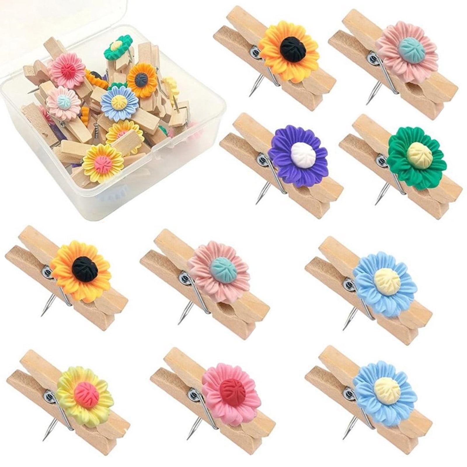 10 Colorful Floral Push Pins, Decorative Bulletin Board Tacks for Notes ...