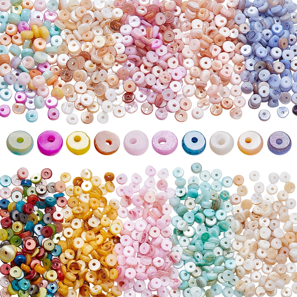 10 Colors About 1000 Pcs 4mm Natural Shell Beads Flat Round Loose Disc ...