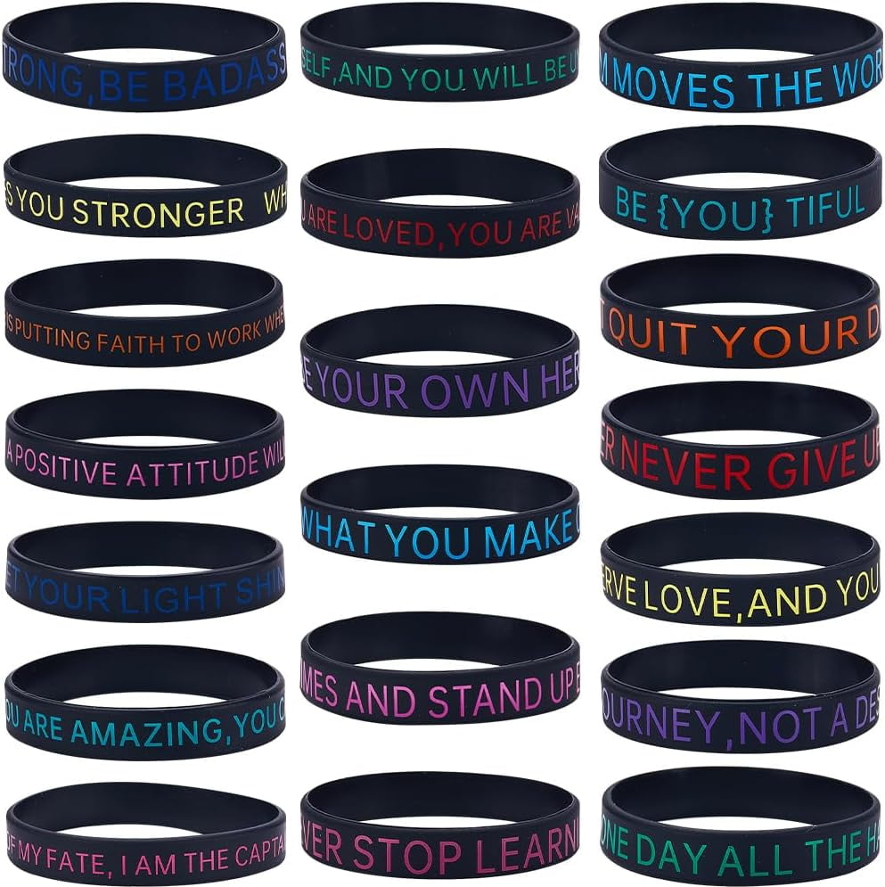 10 Colors 20PCS Motivational Silicone Bracelets Inspirational Quote ...