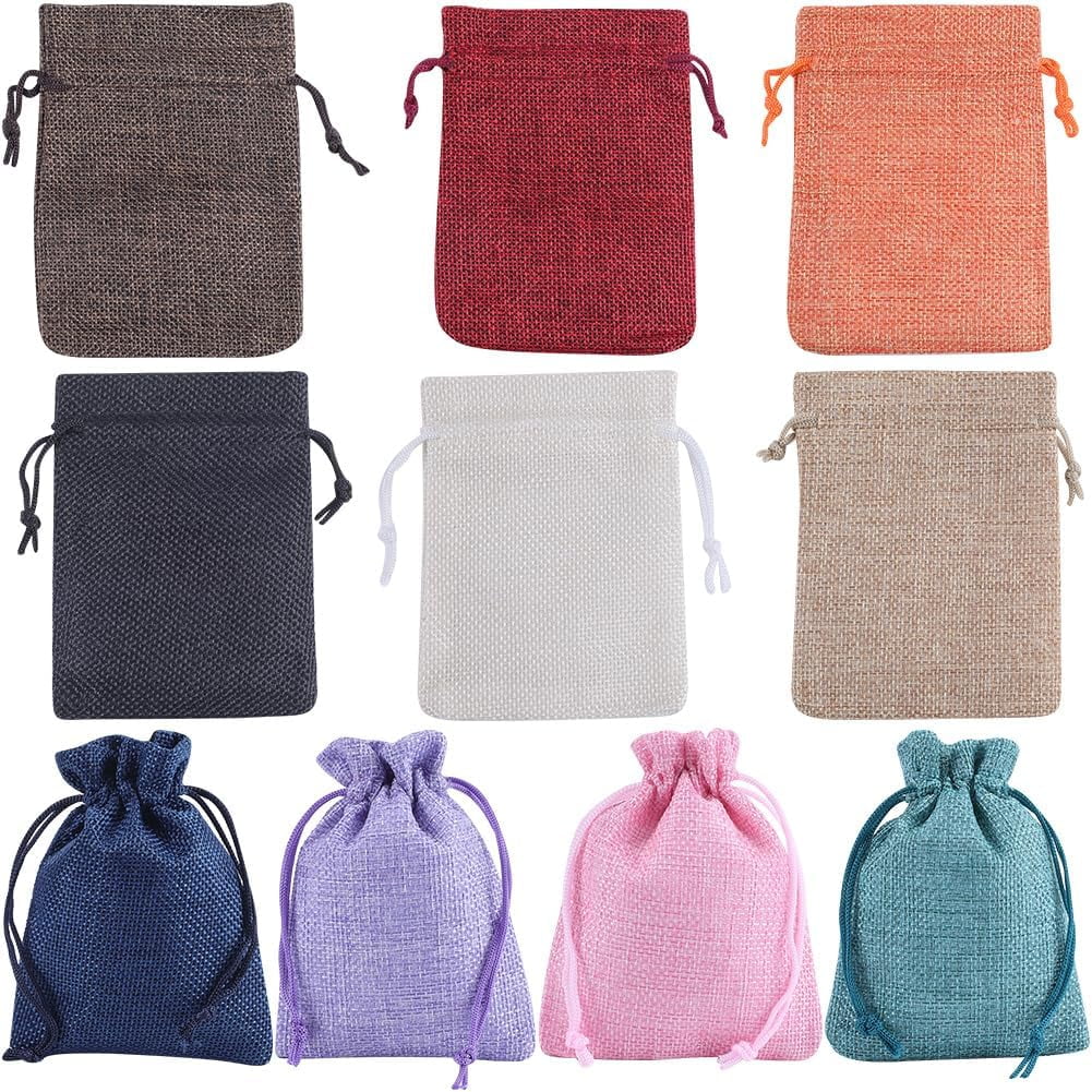 10 Colors 20Pcs Burlap Gift Bag Polyester Rectangle Drawstring Bags for Jewelry Wedding Favors ...