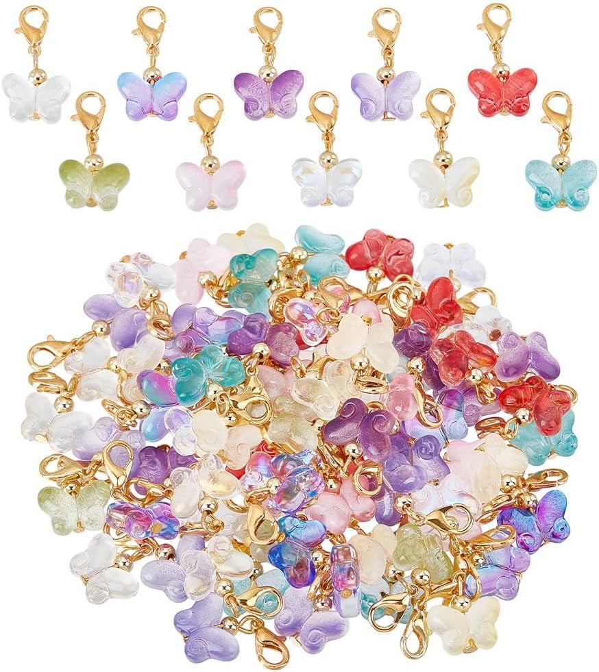 10 Colors 80Pcs Glass Butterfly Dangle Charms Colorful Crystal ...