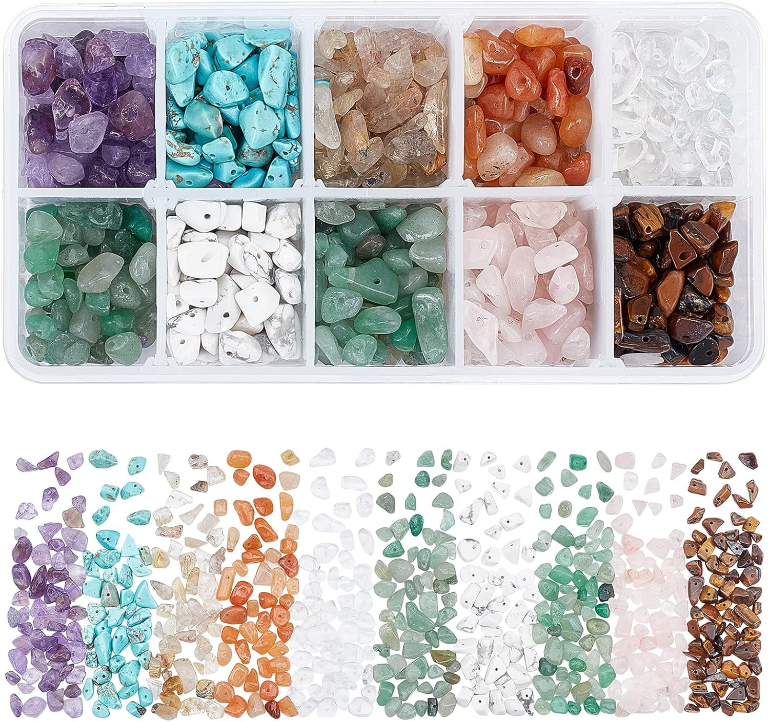 10 Colors Chip Gemstone Beads Stone Beads Mixed Chip Stone Beads with 1 mm Hole - Walmart.com