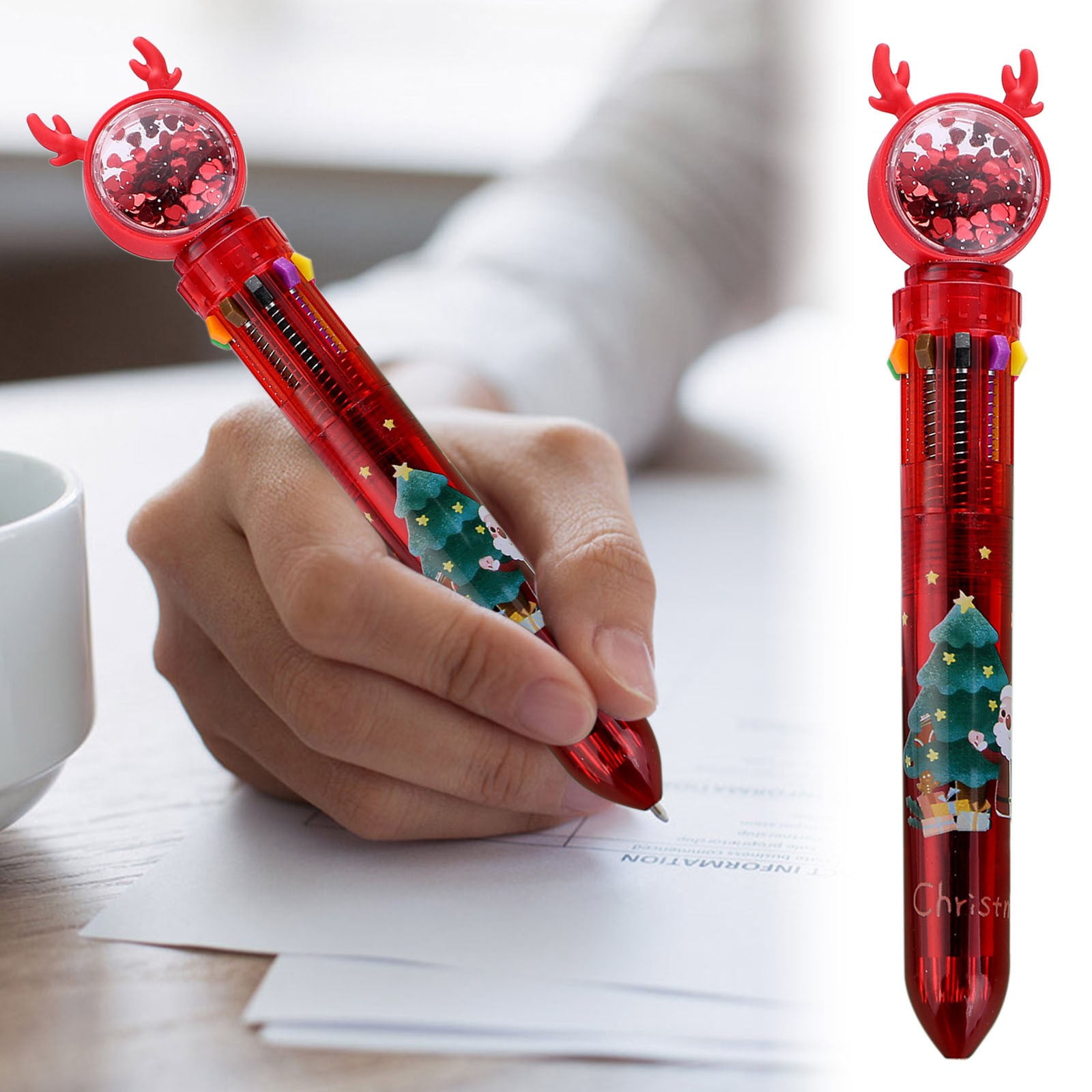 10 Colors Christmas Themed Ballpoint Pens Colorful Retractable Push ...
