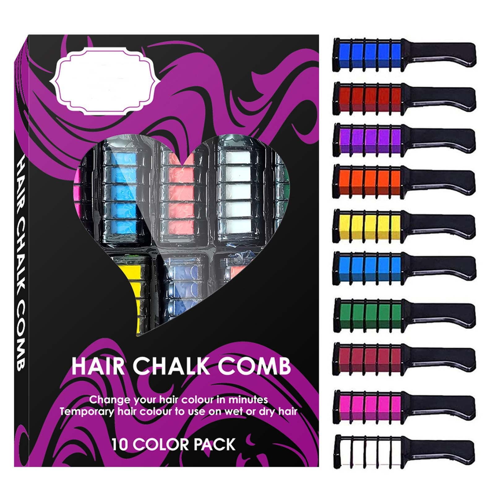 10 Colors Colorful Hair Chalk Comb, Temporary Hair Color Comb Set ...