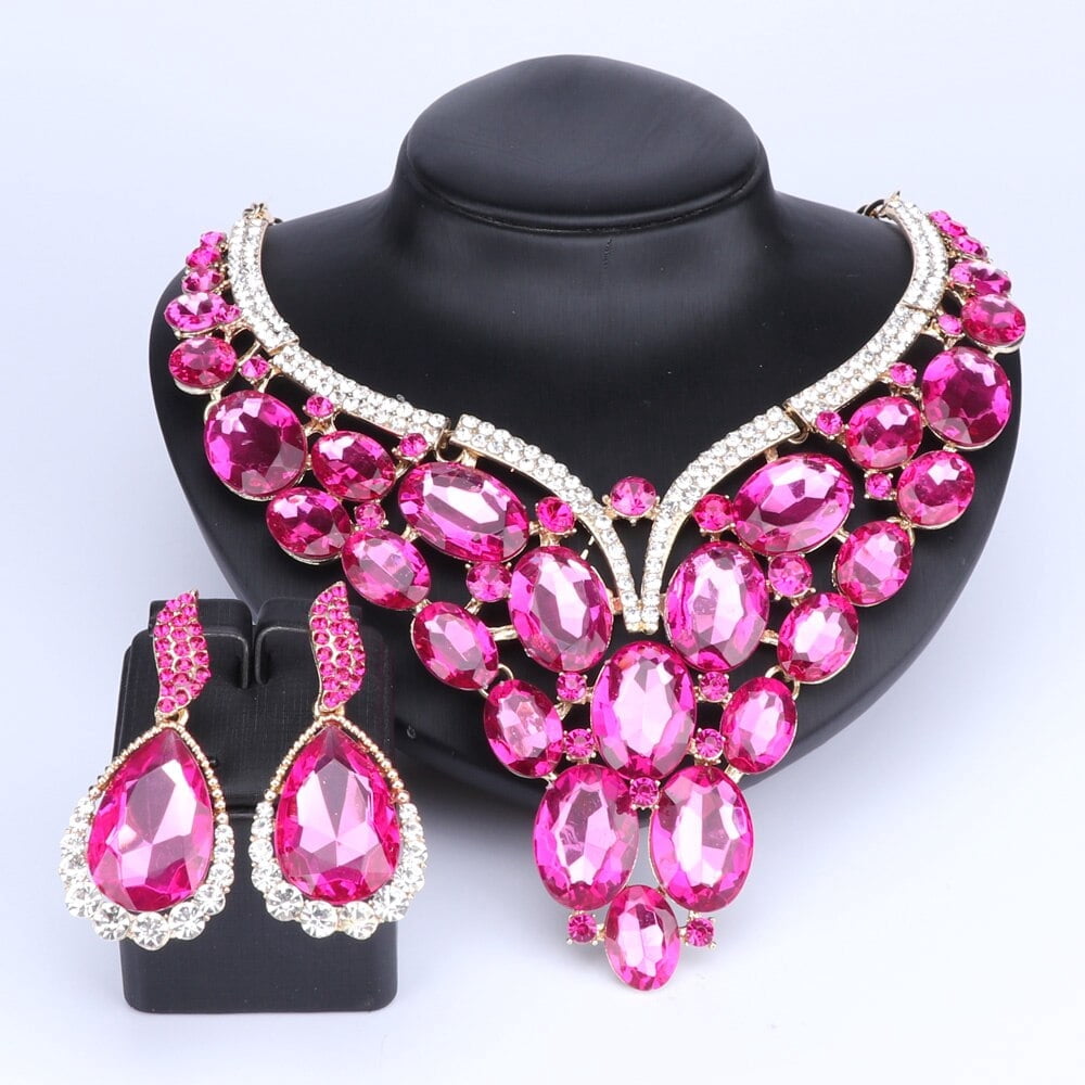 10 Colors Crystal Earrings Necklaces Sets Gold Color Jewelry Sets For ...