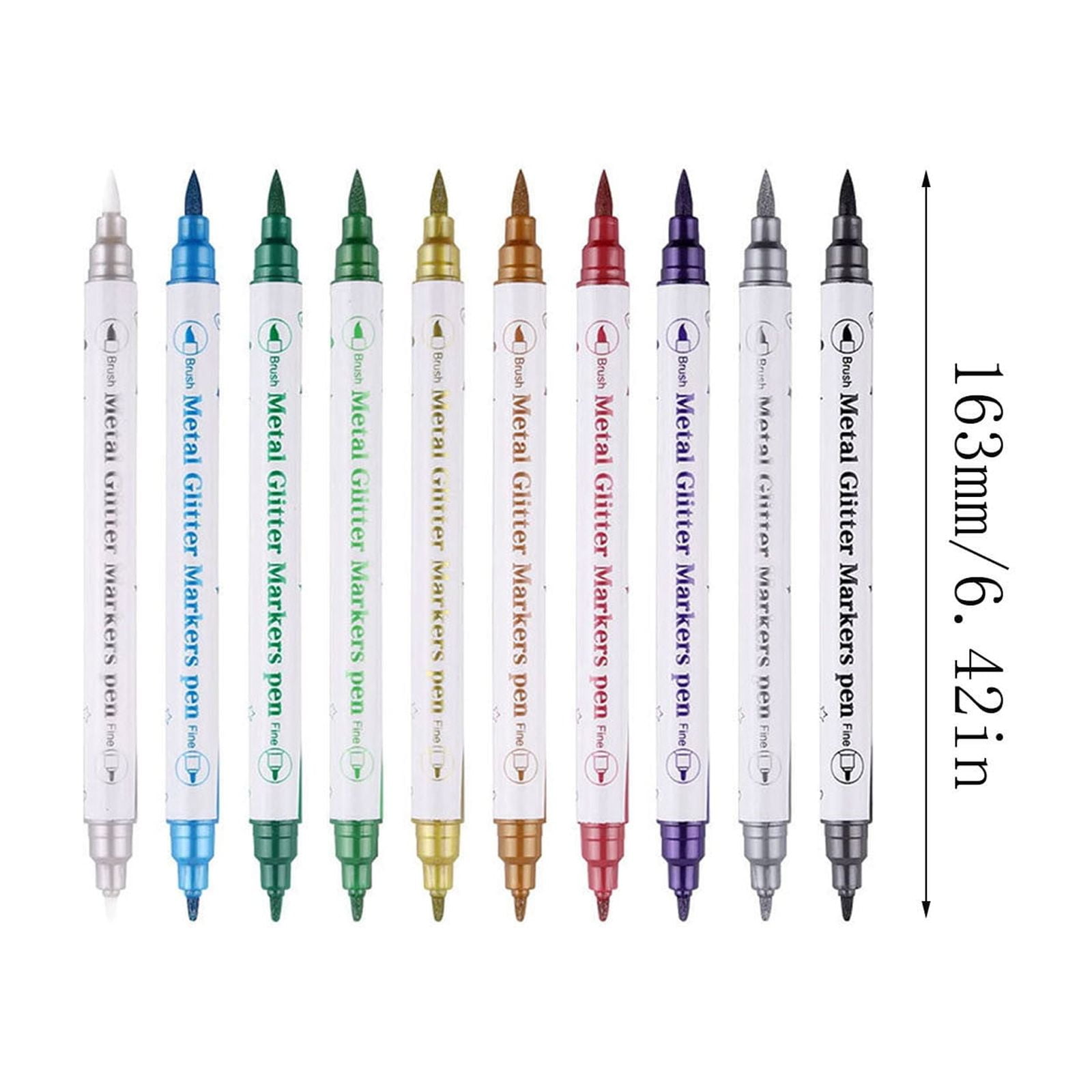 10 Colors Double-Tip Metallic Glitter Markers, Fine & Brush Dual Head ...