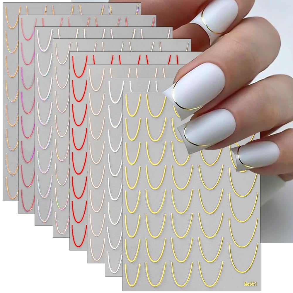 10 Colors French Tip Nail Stickers Bronzing Fine French Tips Nail Art ...