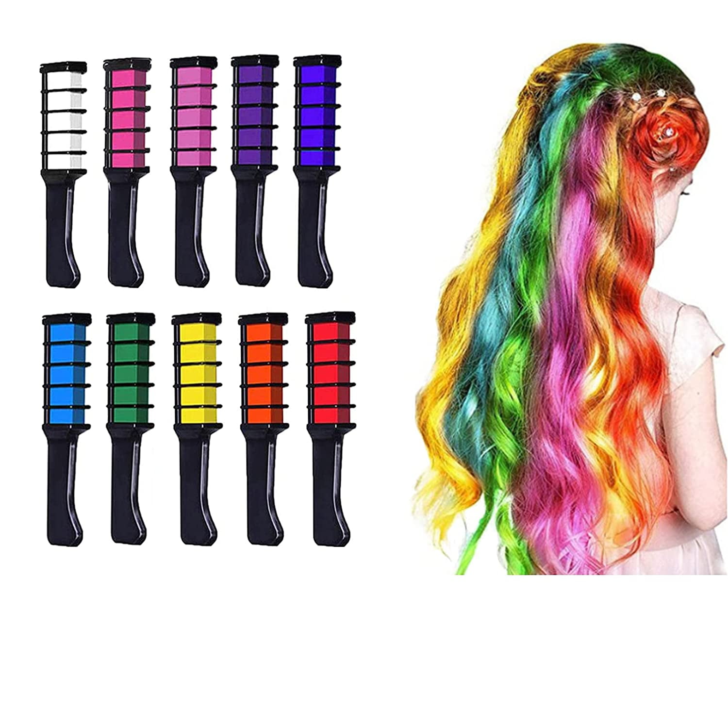 10 Colors Hair Chalk Comb for Girls Kids, Temporary Bright Hair Color ...