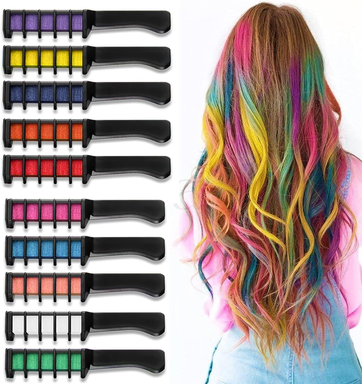 10 Colors Hair Chalk Comb, Temporary Hair Chalk Combs, Hair Colorations ...