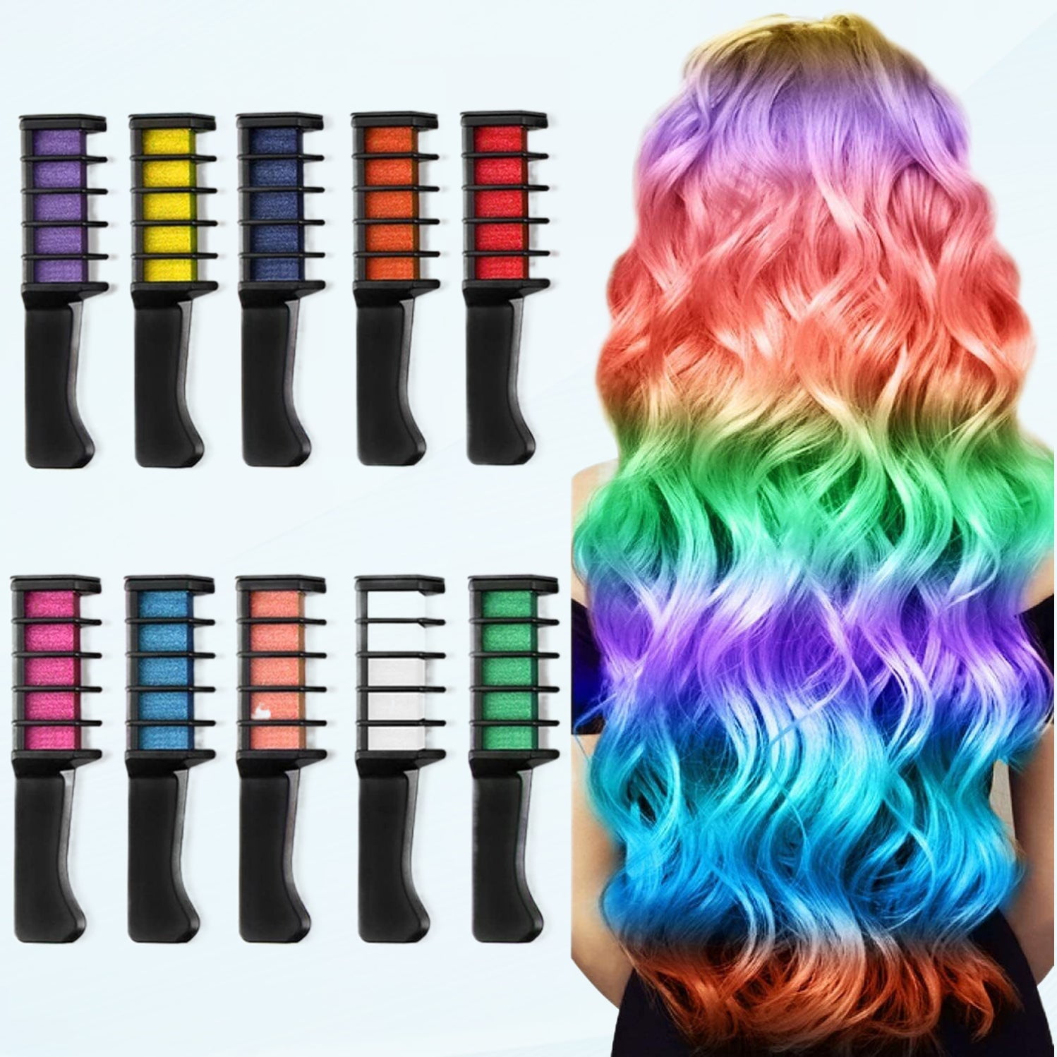 10 Colors Hair Chalk Combs for Kids Girls, Temporary Colored Hair Chalk ...