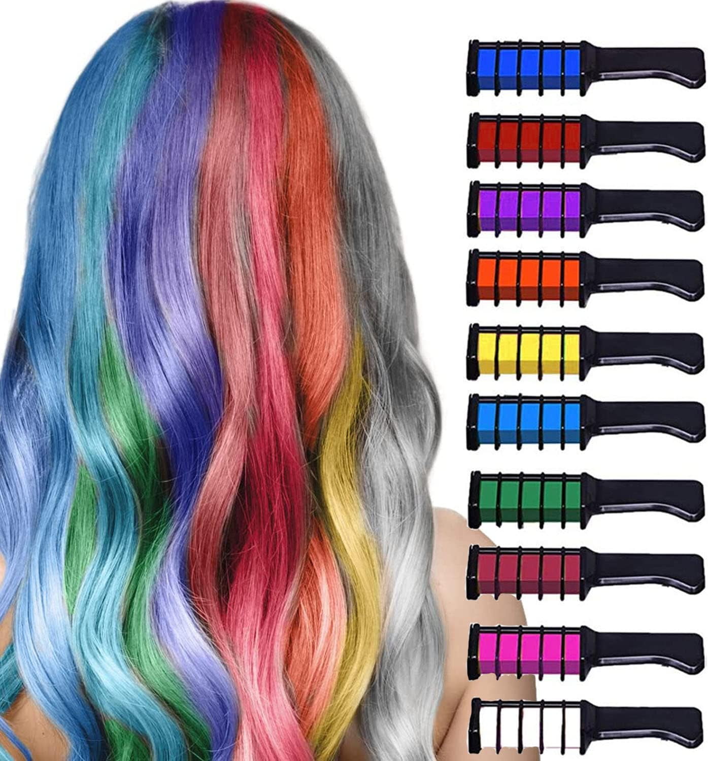 10 Colors Hair Chalk for Girls Easy Washable Hair Dye, Temporary Hair ...