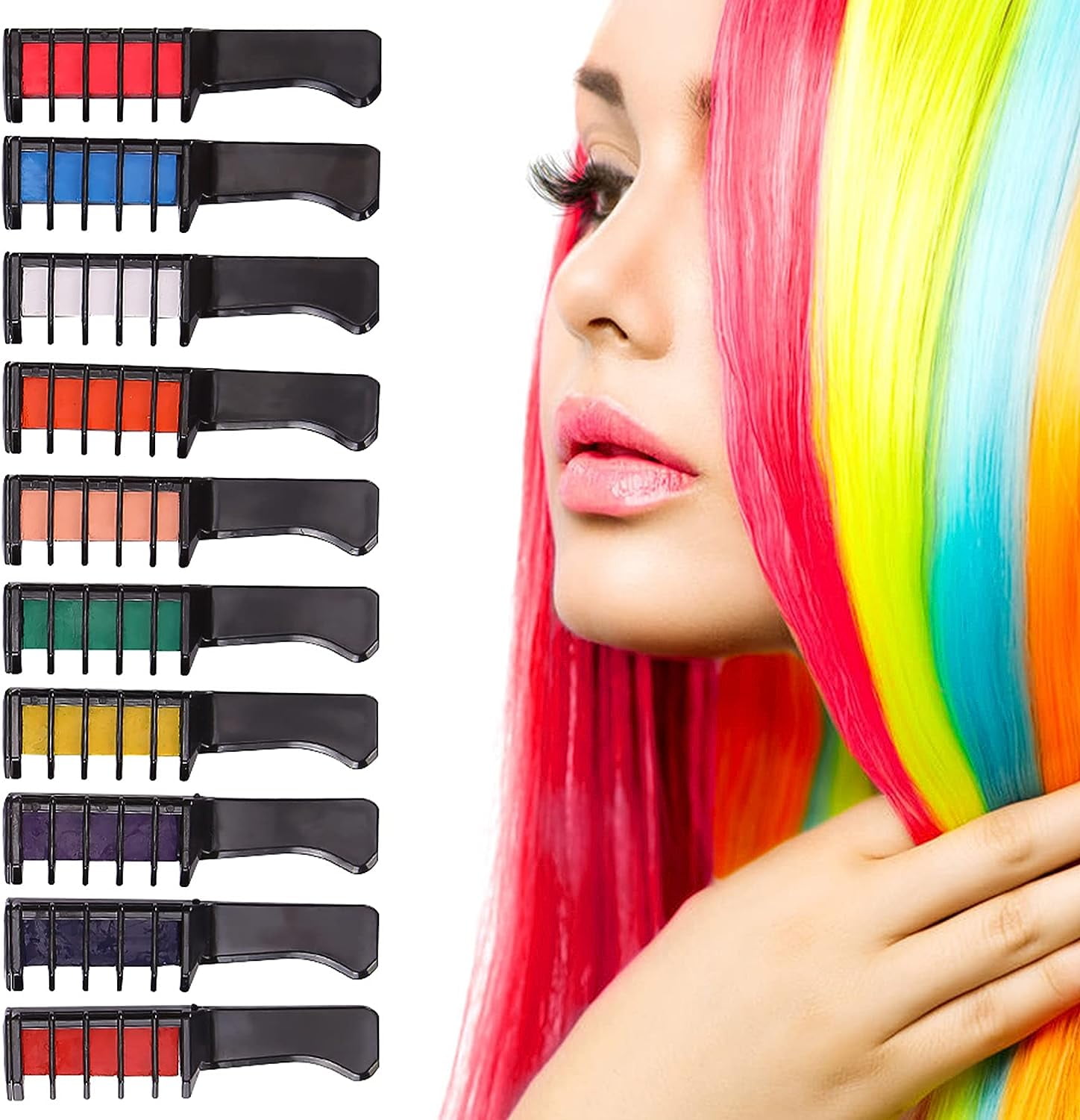 10 Colors Hair Chalks, Bright Coloured Temporary Hair Dye Non-Toxic ...