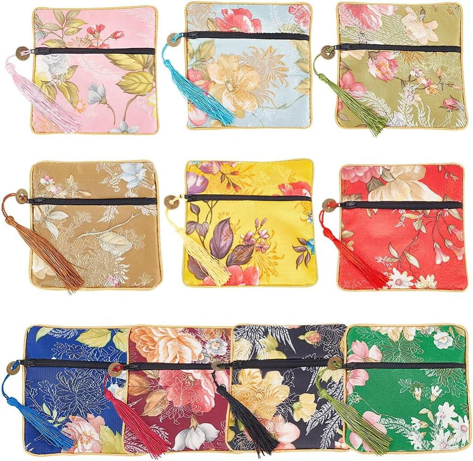 10 Colors Jewelry Silk Zipper Purse Pouches 4.5" Vintage Square Cloth ...