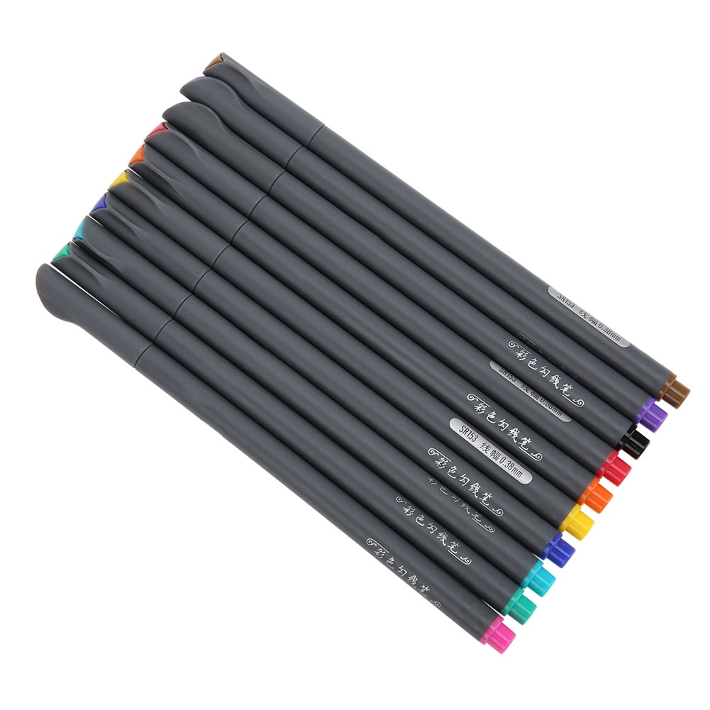 10 Colors Line Drawing Pen Fineliners 0.38mm Fiber Fine Tip Hook Line ...
