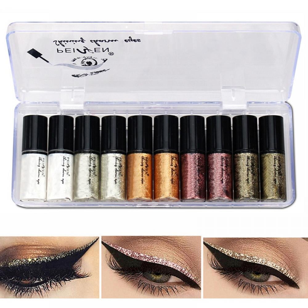 10 Colors Liquid Glitter Eyeliner Metallic Shimmer Glitter Eyeshadow ...