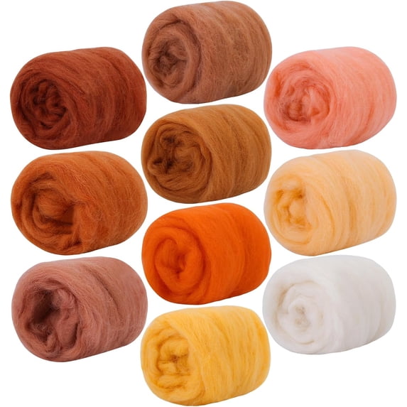 10 Colors Needle Felting Wool, Fiber Wool Yarn Roving, Spinning Wool ...