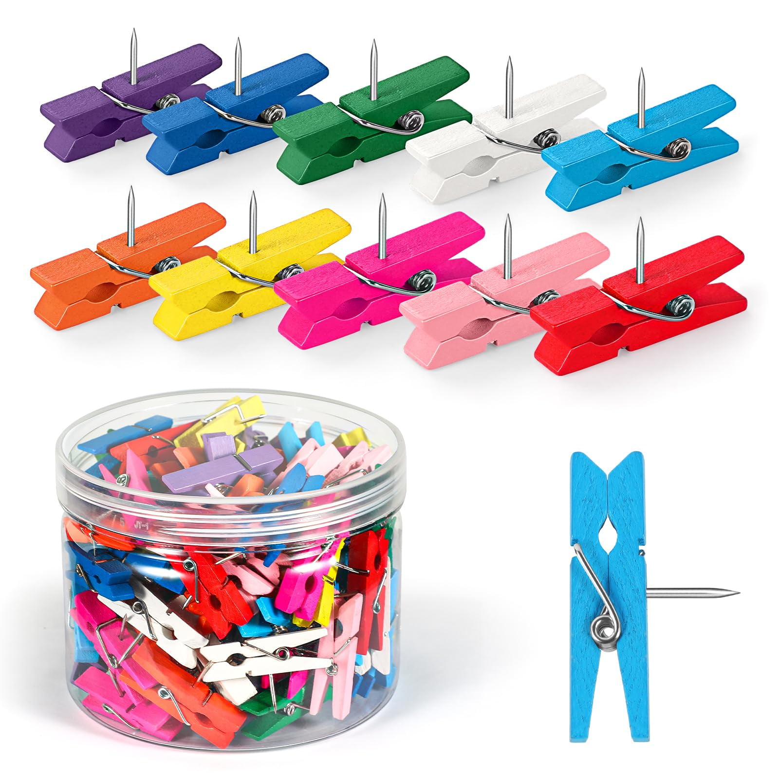 10 Colors Push Pin Clips 110pcs Wooden Push Pins Colorful Cute Pushpins ...